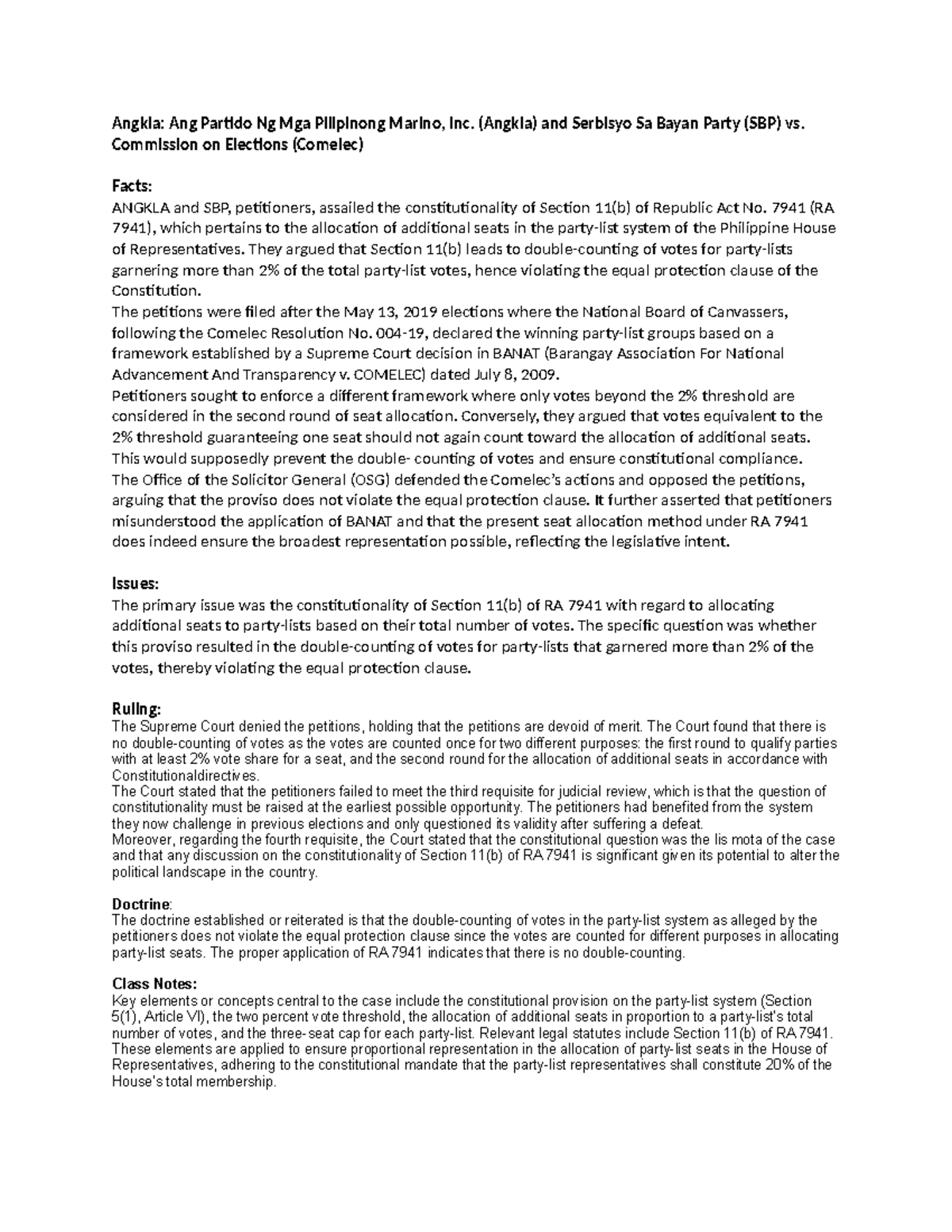 11. Angkla v. Comelec (GR No 246816) - Angkla: Ang Partido Ng Mga ...