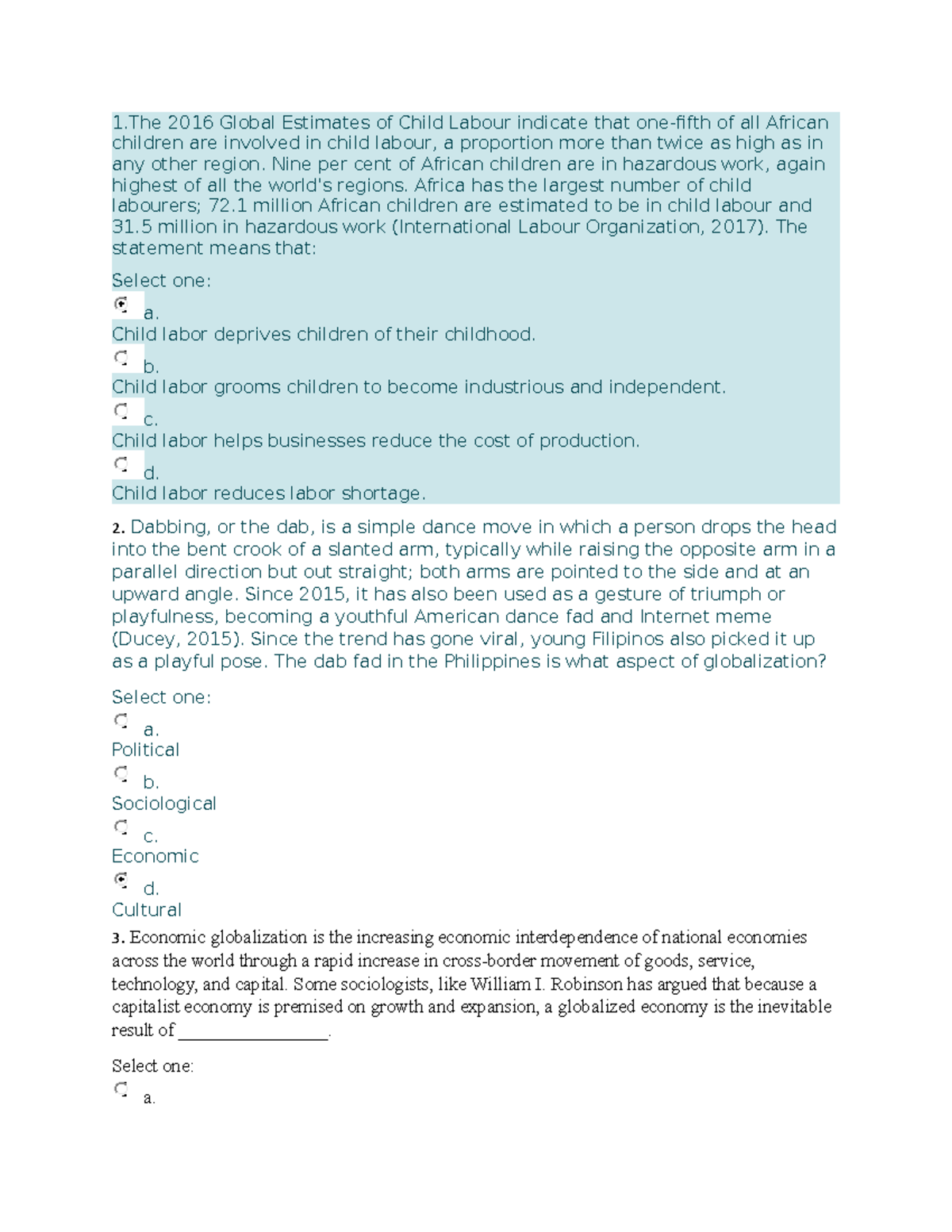 THE Contemporary World Prelim QUIZ 1 - 1 2016 Global Estimates of Child ...