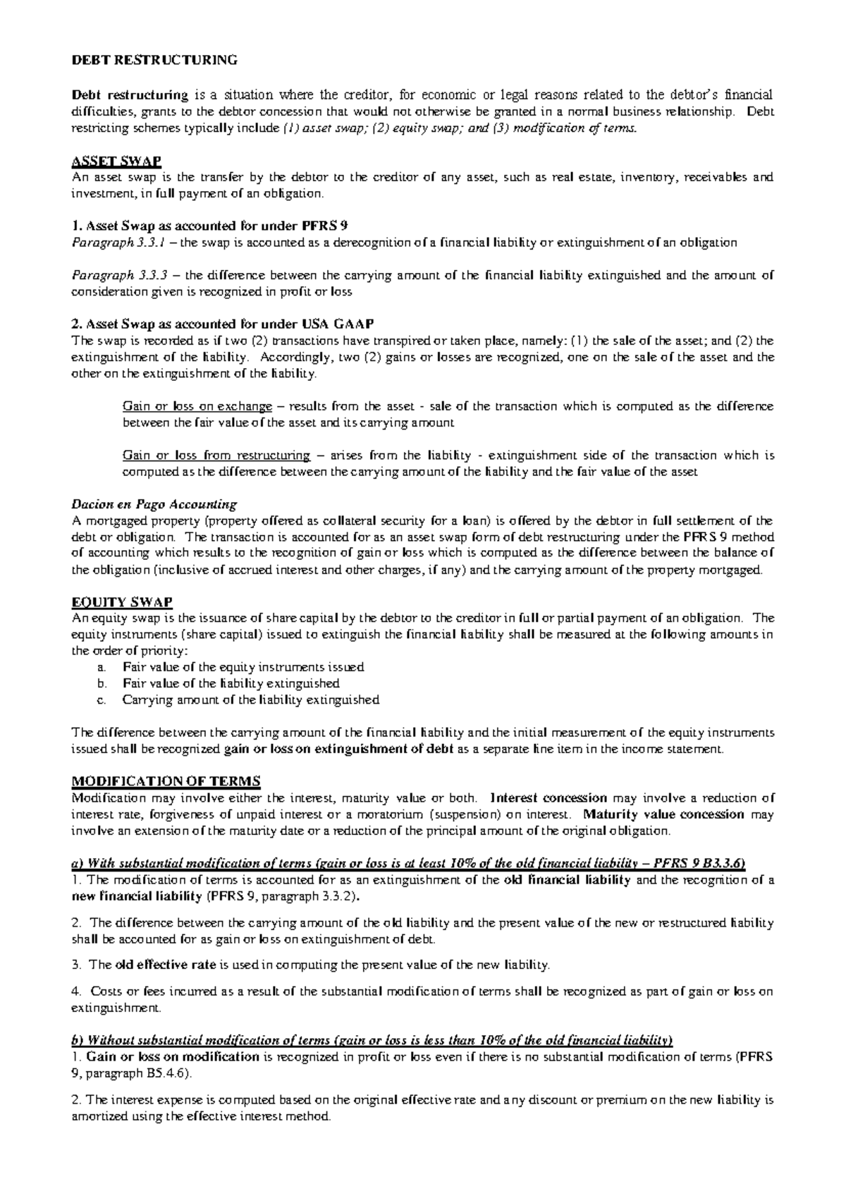 Financial Accounting and Reporting 2 A.Y. 2020-2021 - DEBT ...