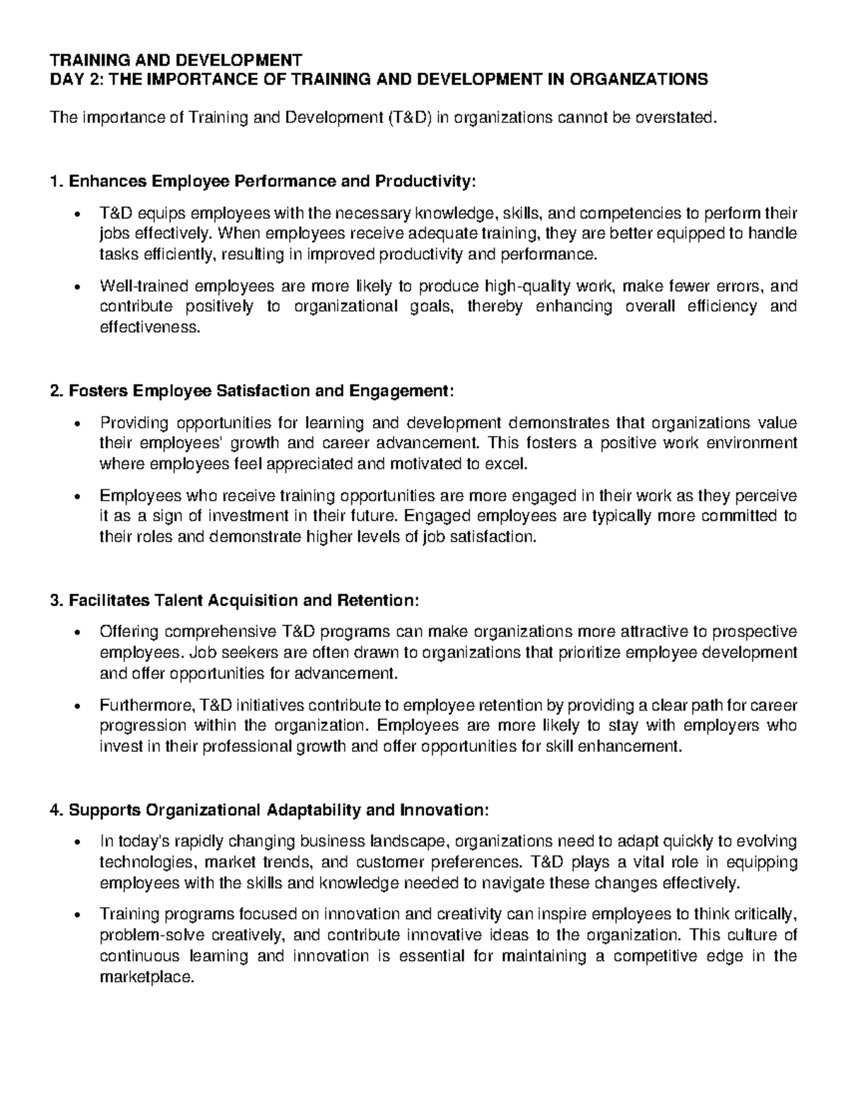 The Importance of Training and Development in Organization - TRAINING ...