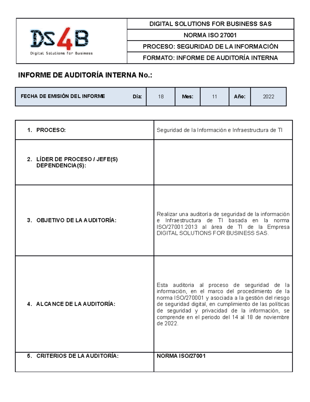 EC-F-003 Informe de Auditoria Interna - NORMA ISO 27001 PROCESO ...