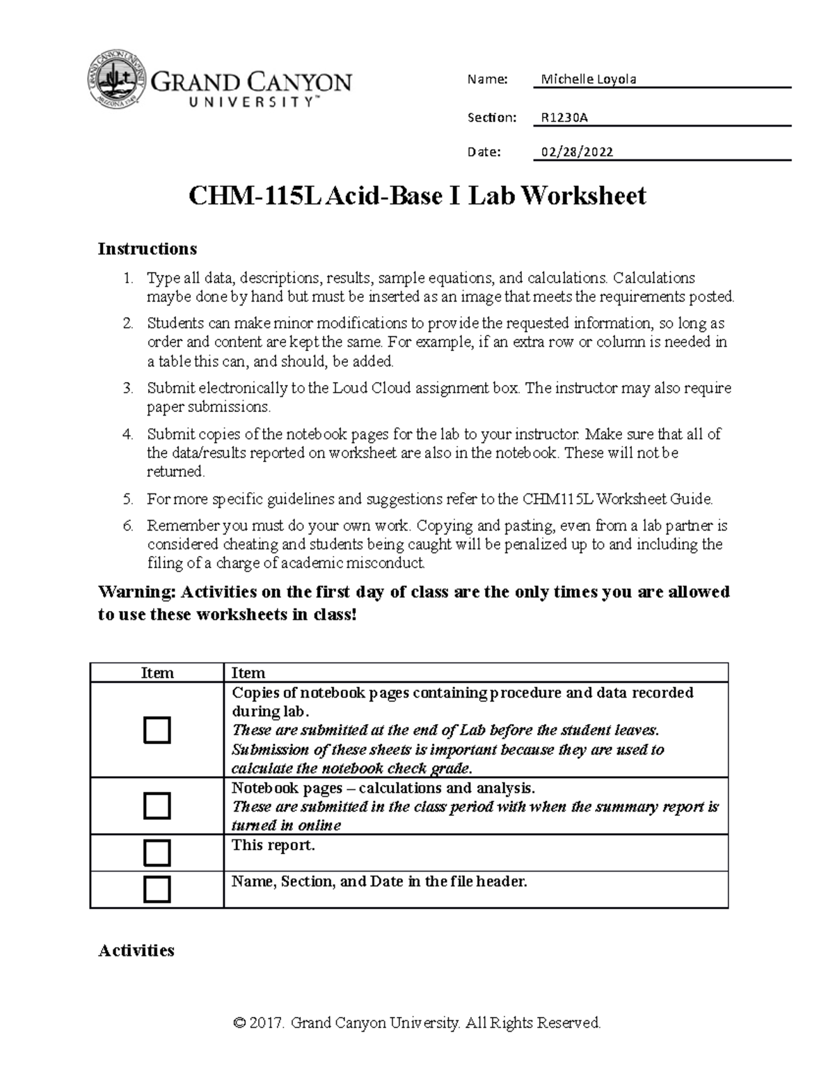 Titrating an Acid Lab Worksheet - Studocu