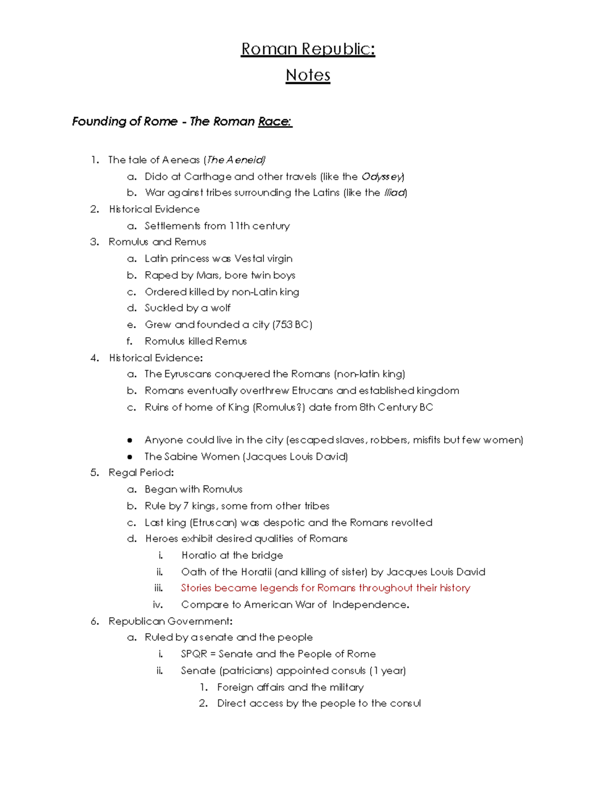 Roman Republic Notes - Roman Republic: Notes Founding of Rome - The ...