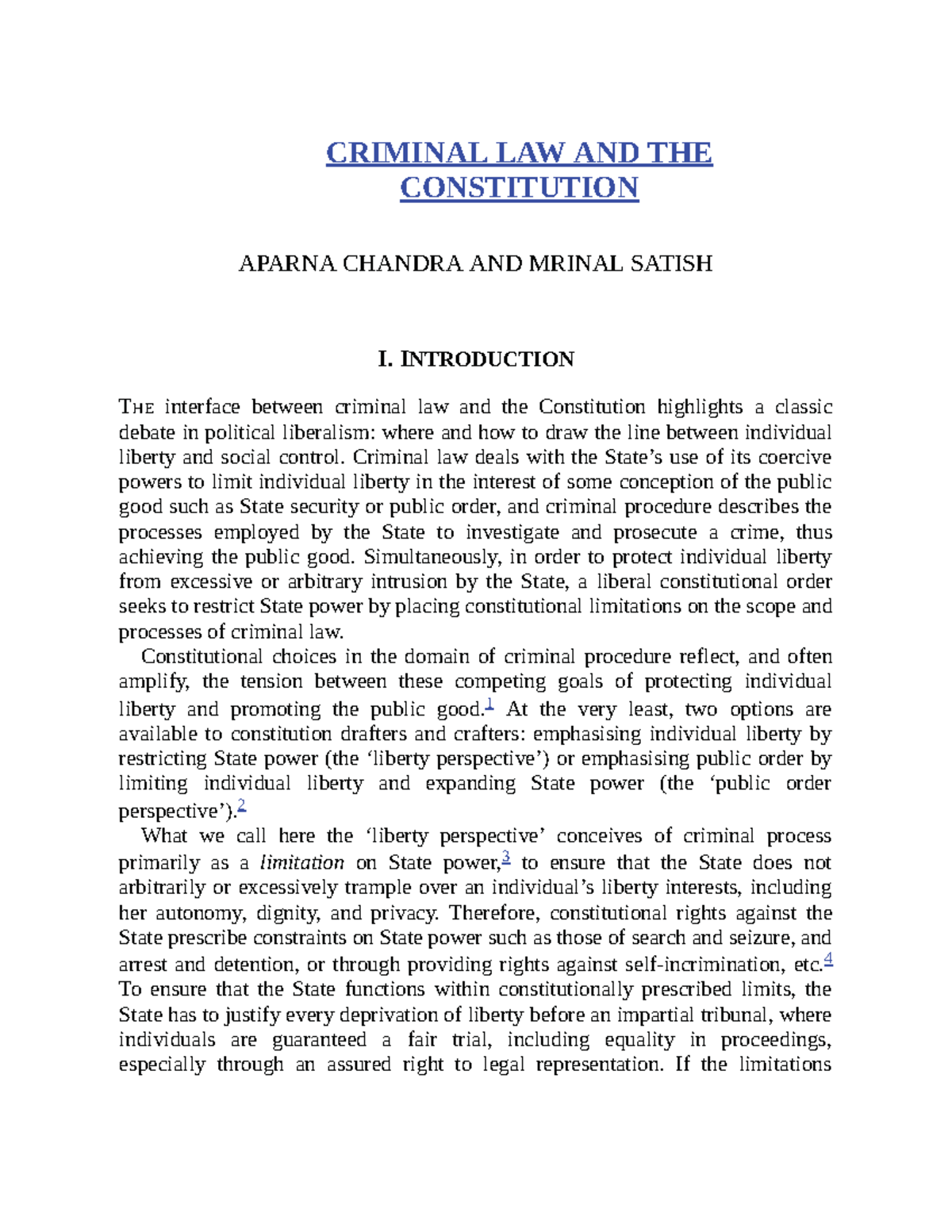 Aparna Chandra and Mrinal Satish, Criminal Law and the Constitution ...