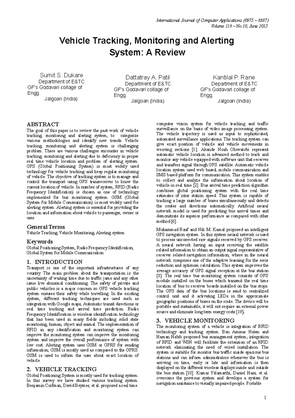 Vehicle Tracking, Monitoring and Alerting-converted - Volume 119 – No ...