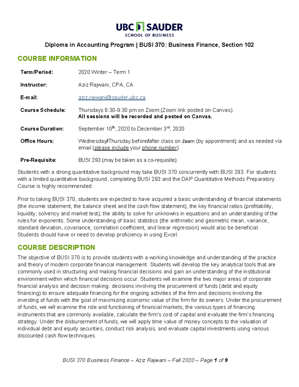 BUSI 370-102 - syllabus - Warning: TT: undefined function: 32 COURSE INFORMATION Term/Period ...