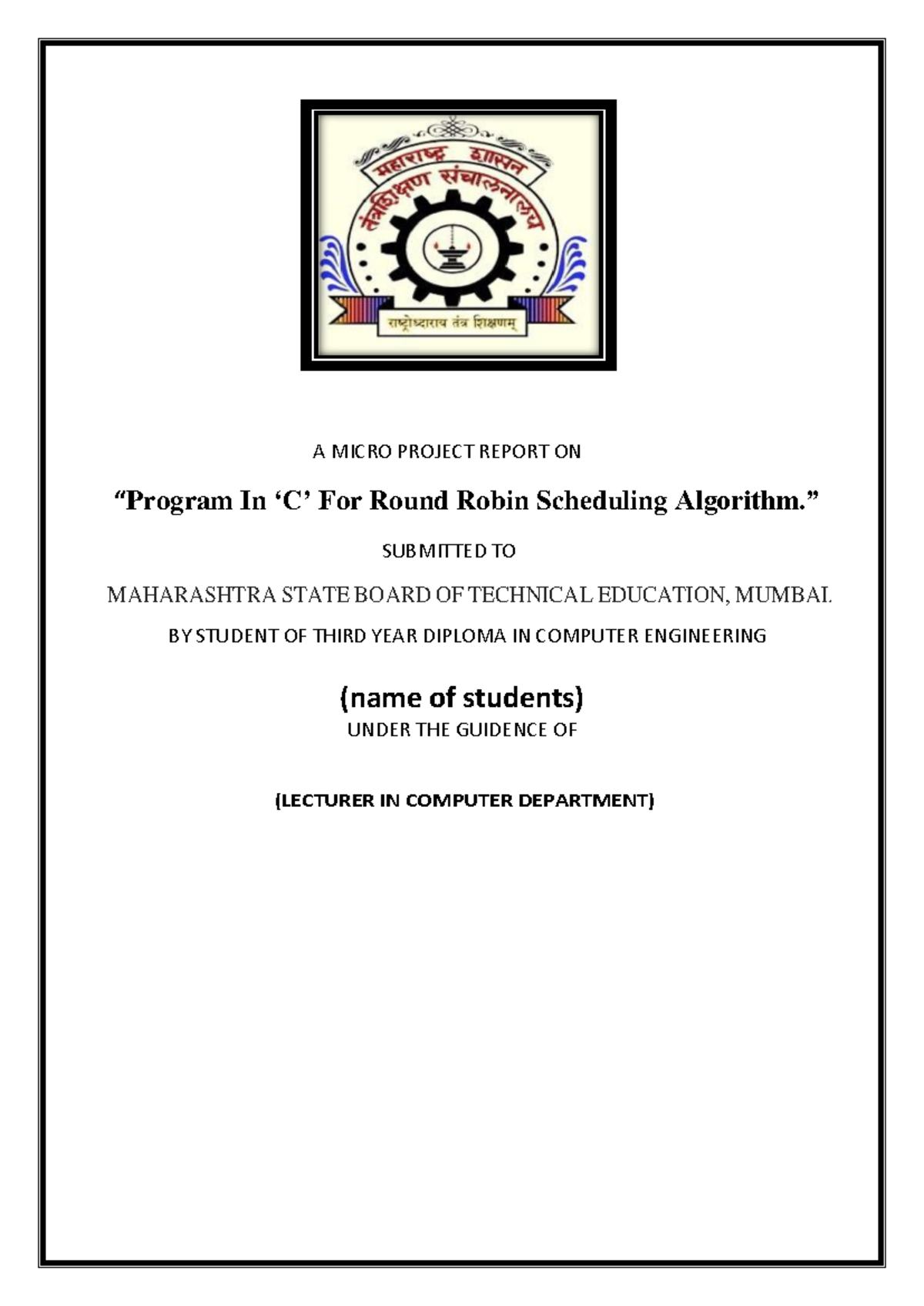 Program In ‘C For Round Robin Report - A MICRO PROJECT REPORT ON ...