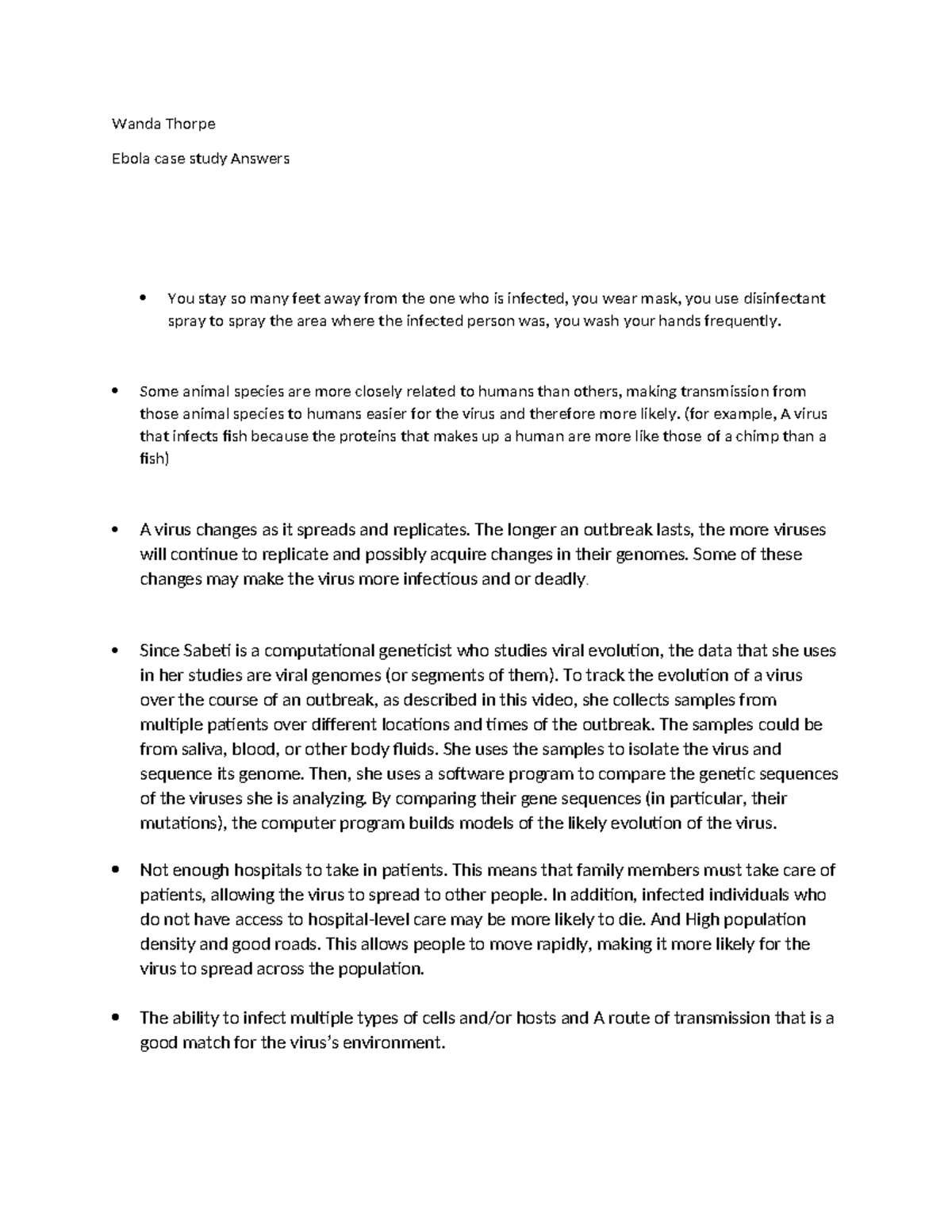 Ebola case study anwers - Wanda Thorpe Ebola case study Answers You ...