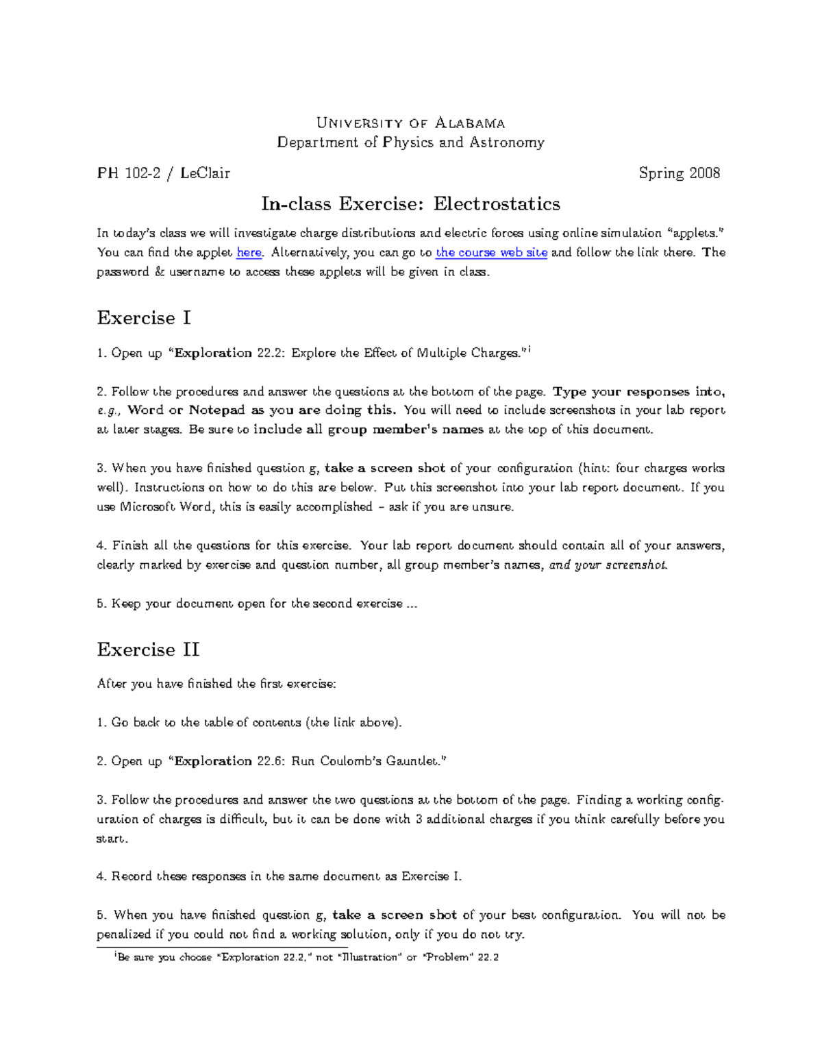 Electrostatics physlets - University of Alabama Department of Physics ...