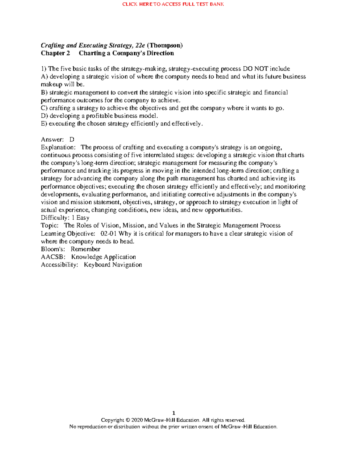 CH2 - Strategic management - 1 Copyright © 2020 McGraw-Hill Education ...