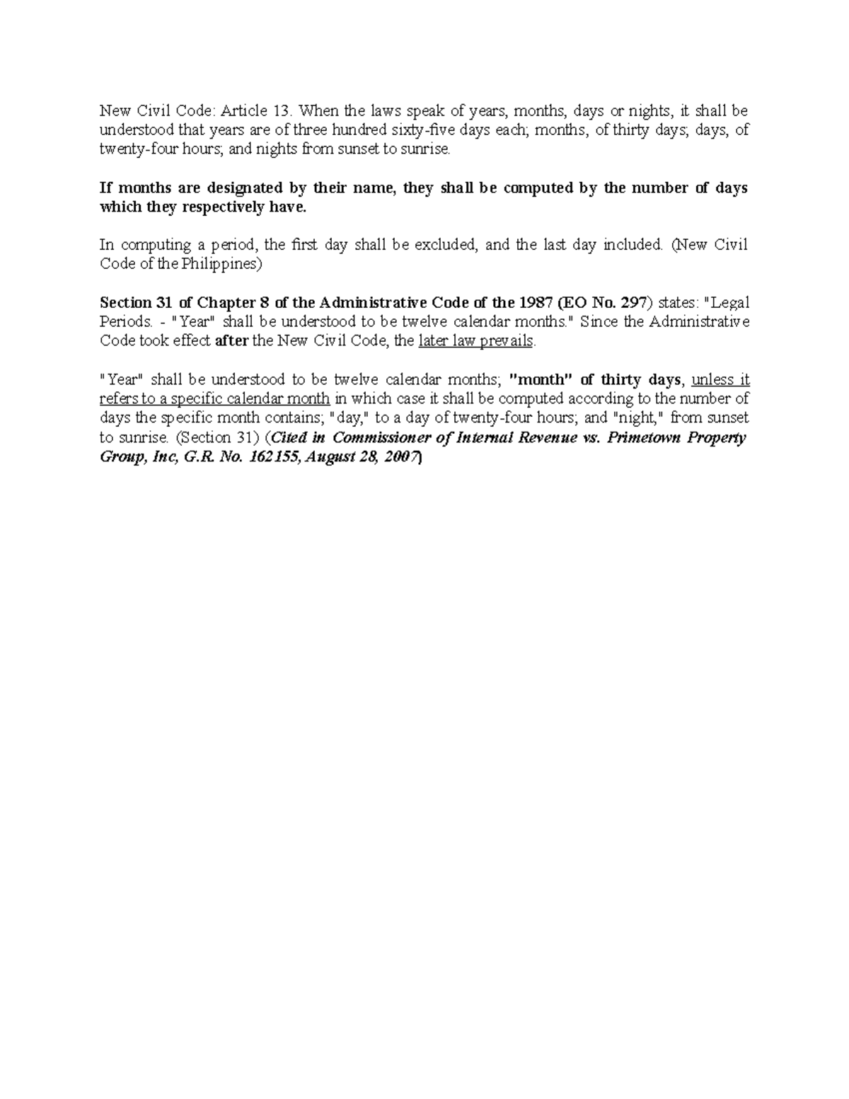 Research - New Civil Code: Article 13. When the laws speak of years ...