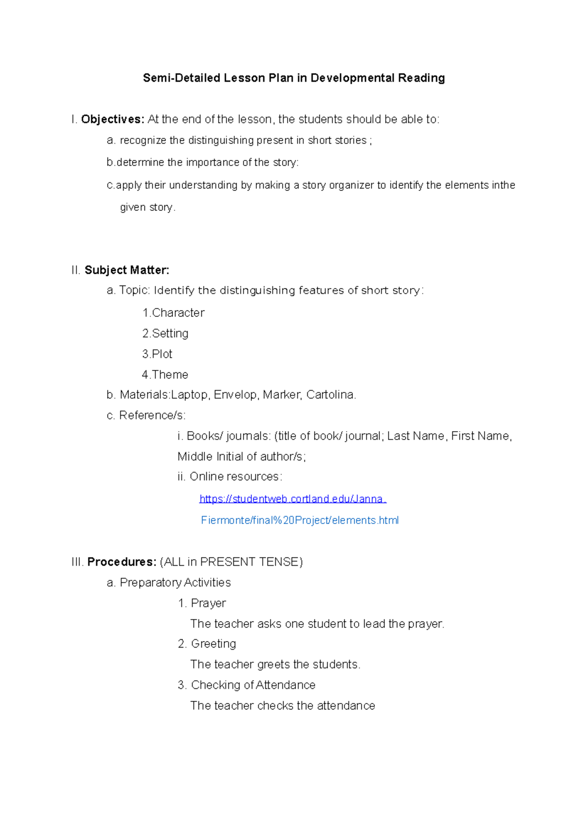 Semi detailed Lesson Plan - Semi-Detailed Lesson Plan in Developmental ...