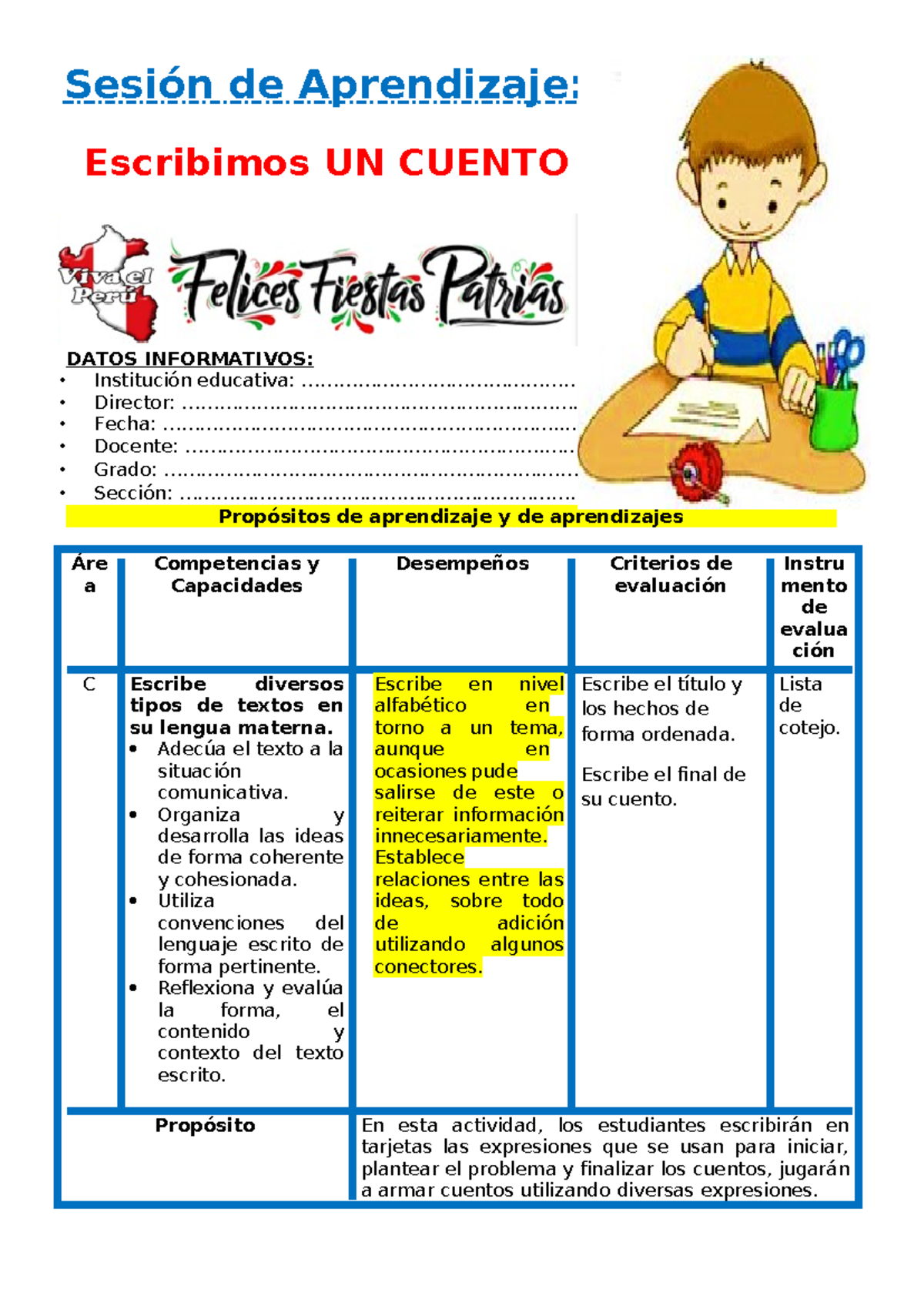 1° Sesión DÍA 3 COM Escribimos UN Cuento-1 - DATOS INFORMATIVOS: Institución educativa: - Studocu