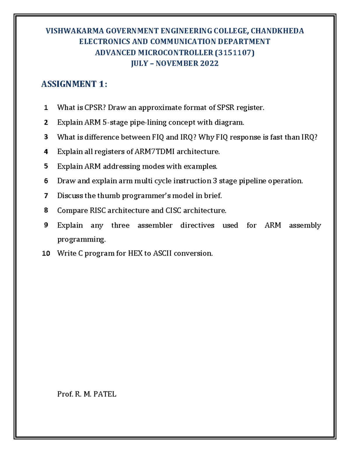 Assignment Combined - ELECTRONICS AND COMMUNICATION DEPARTMENT ADVANCED ...