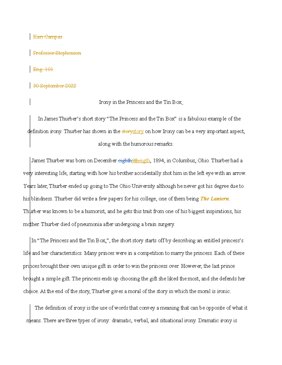 Irony in the Princess and the Tin Box - Kari Campas Professor ...