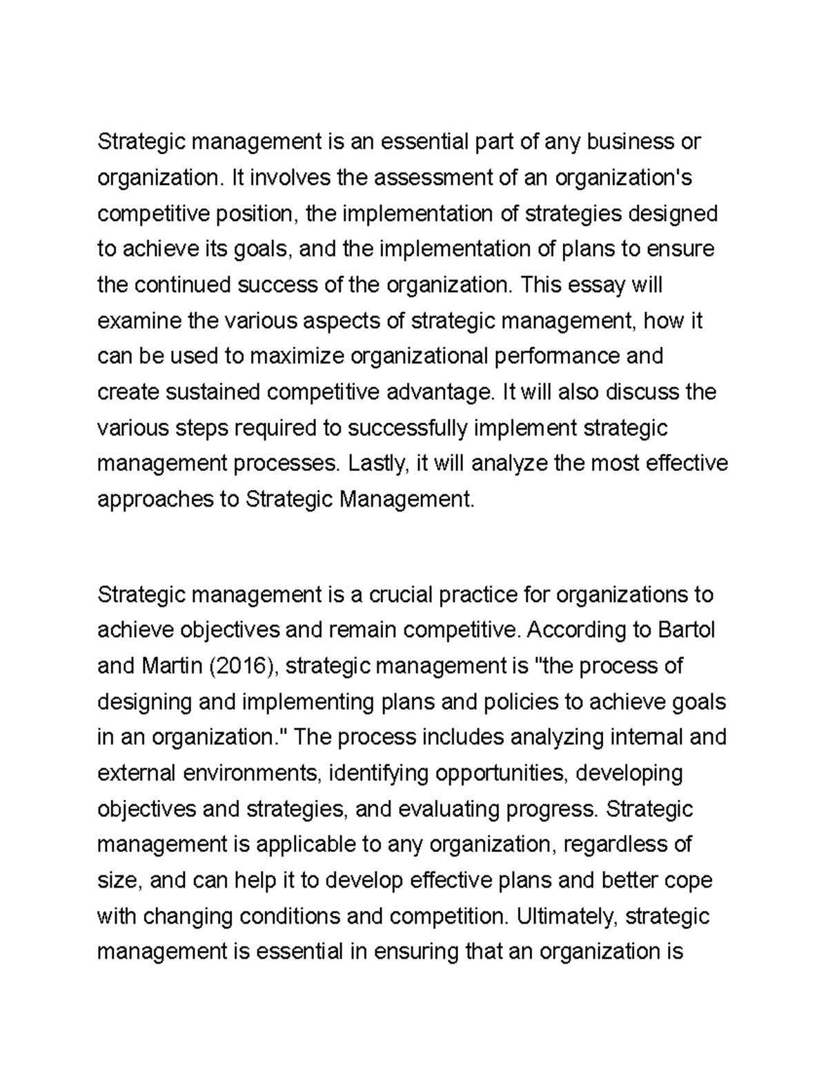 Final paper- Strategic Management - Strategic management is an ...
