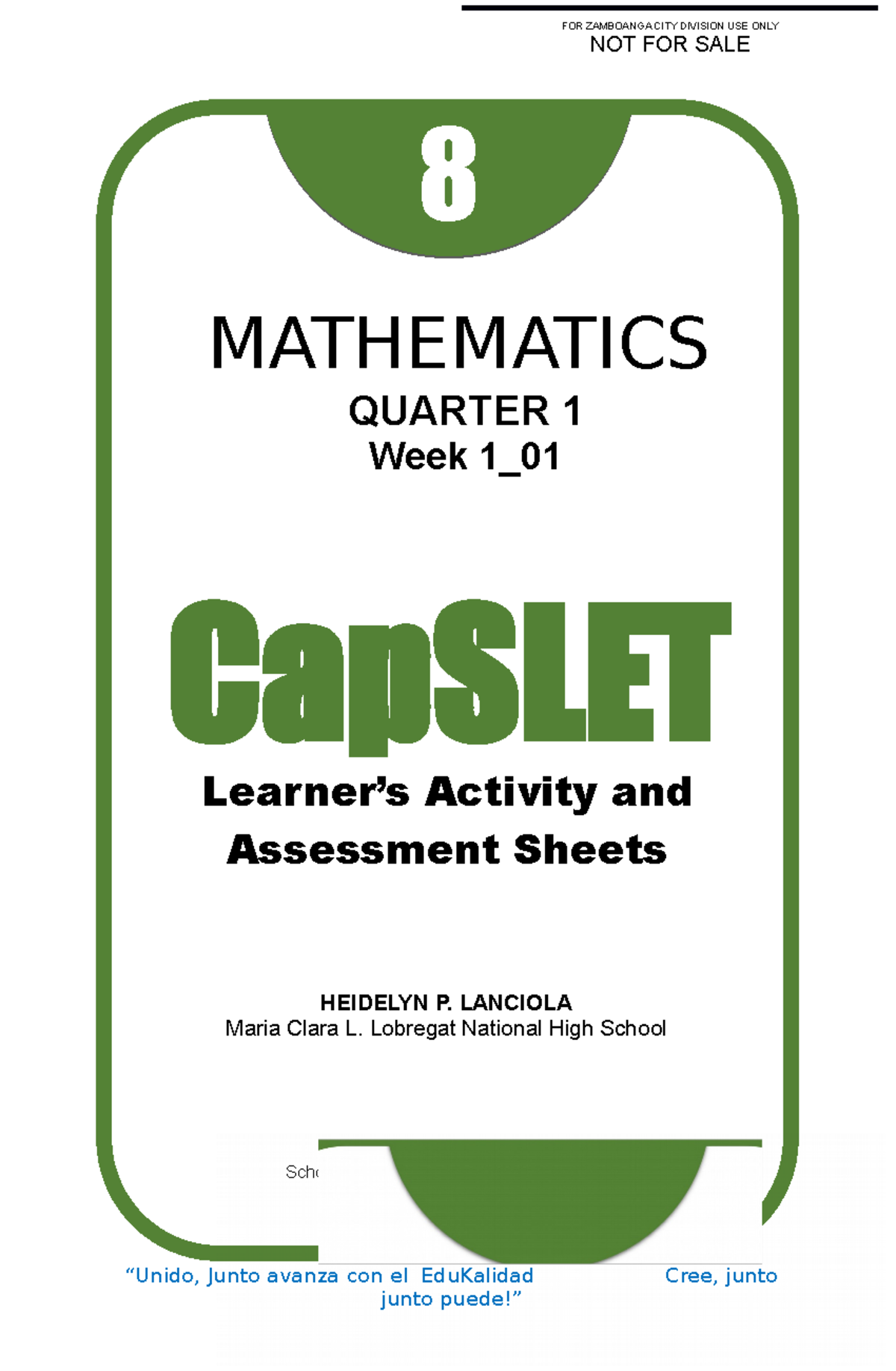 G8 Mathq 1W1 01 AS - good - MATHEMATICS Learner’s Activity and ...