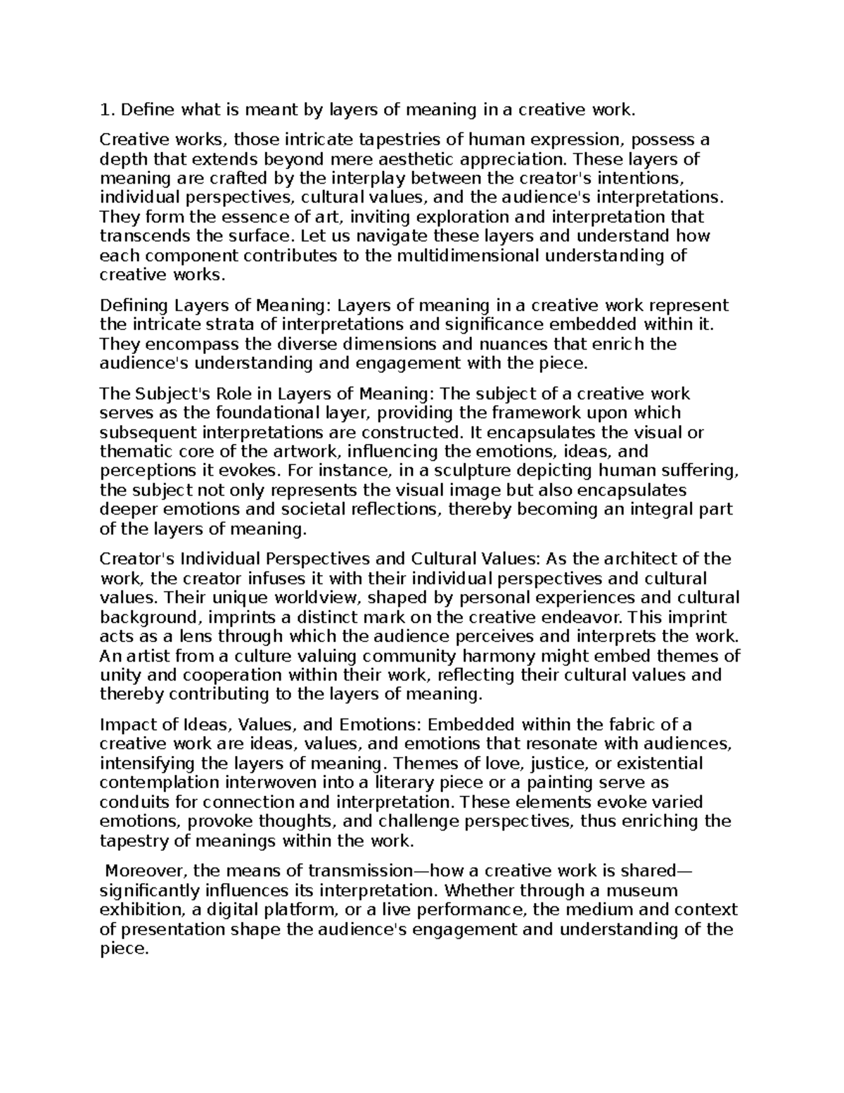 Journal 1 - Layers of Meaning in Creative Works - Define what is meant ...