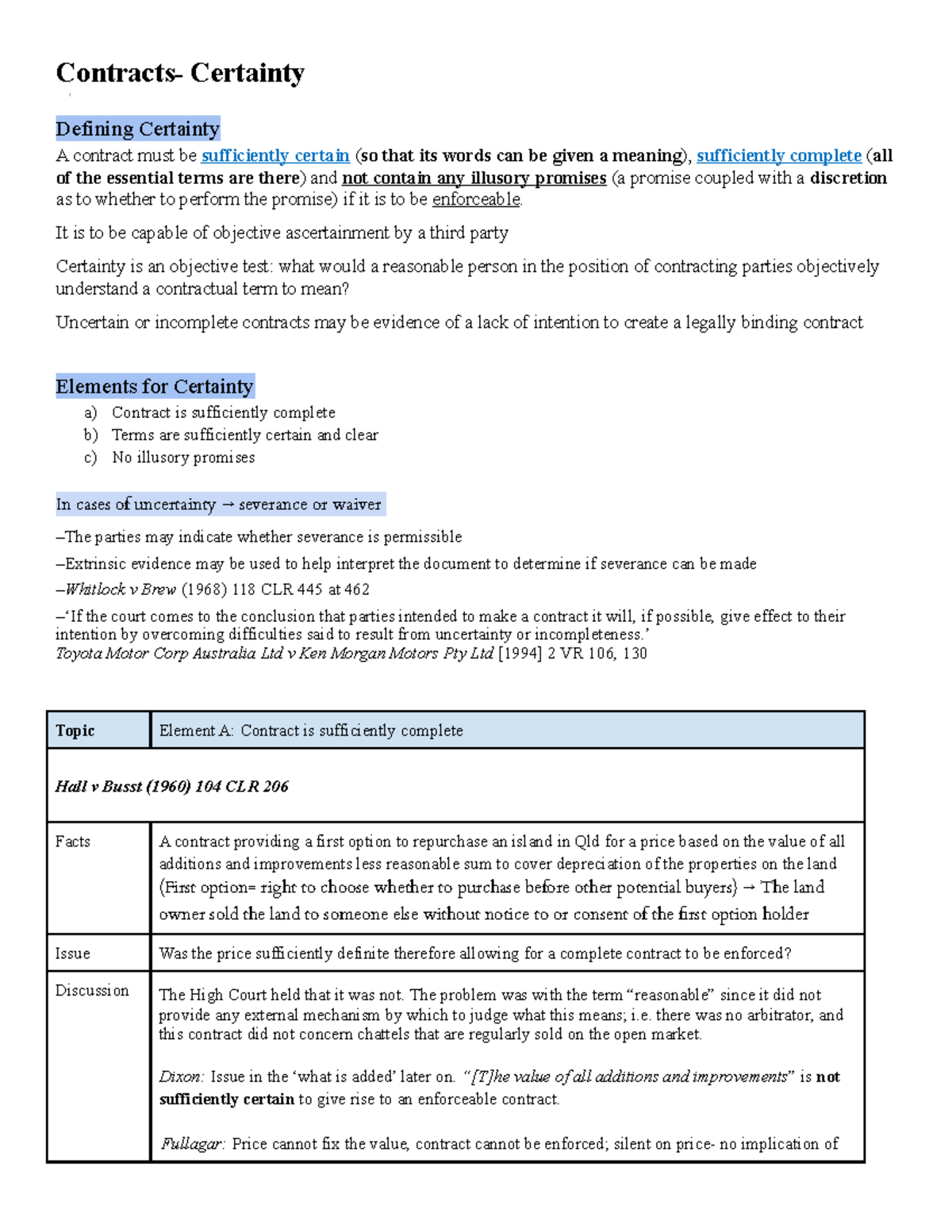 4- Certainty in Contract Formation for LAWS1015 - Contracts- Certainty ...