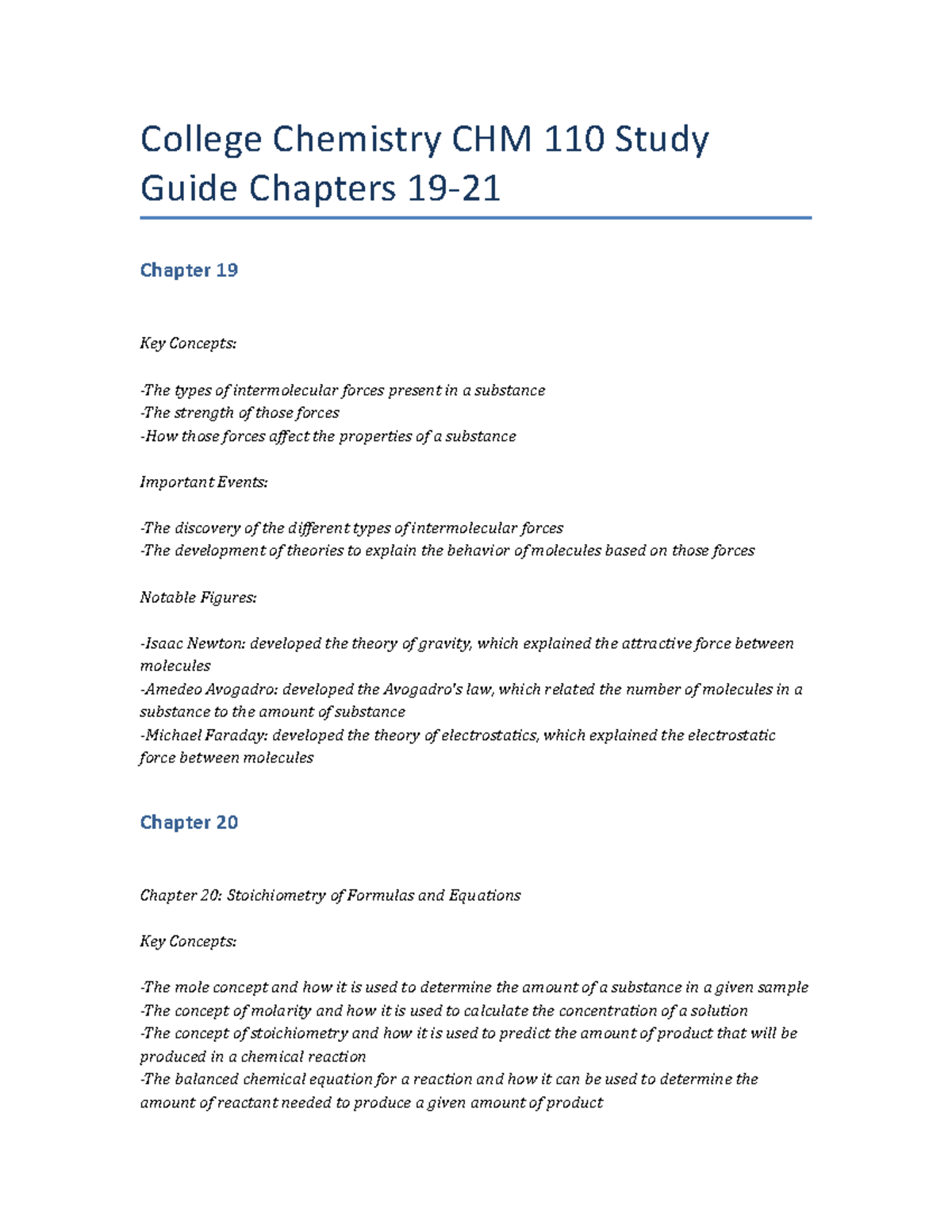 College Chemistry CHM 110 Study Guide Chapters 19-21 - College ... College Chemistry CHM 110 Study Guide Chapters 19-21 - College ...