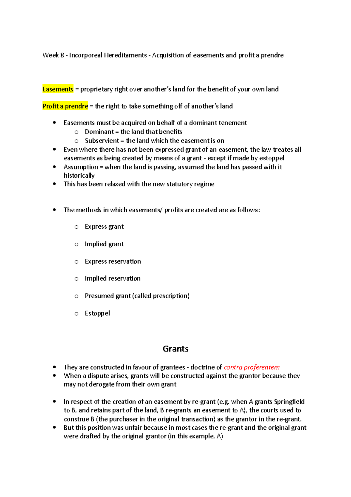Incorporeal Hereditaments - Property Law - Week 8 - Incorporeal ...