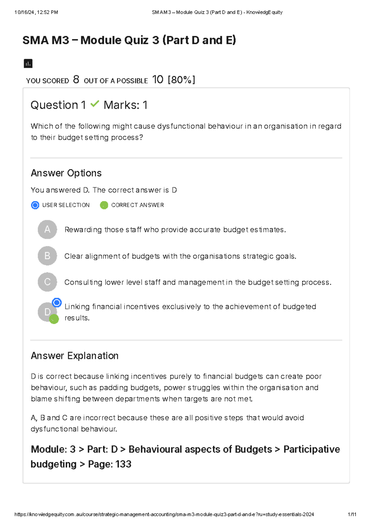 SMA M3 – Module Quiz 3 (Part D and E) - Knowledg Equity - SMA M3 Module ...