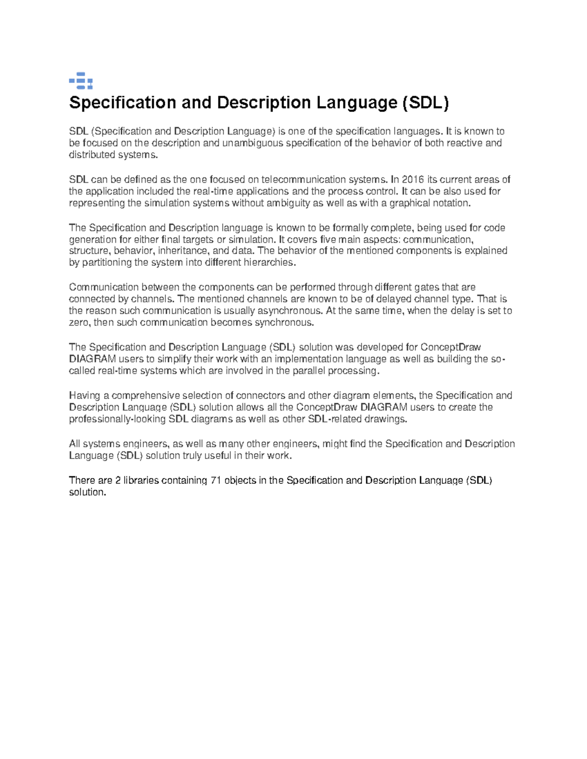 Specification and Description Language - It is known to be focused on the description and - Studocu