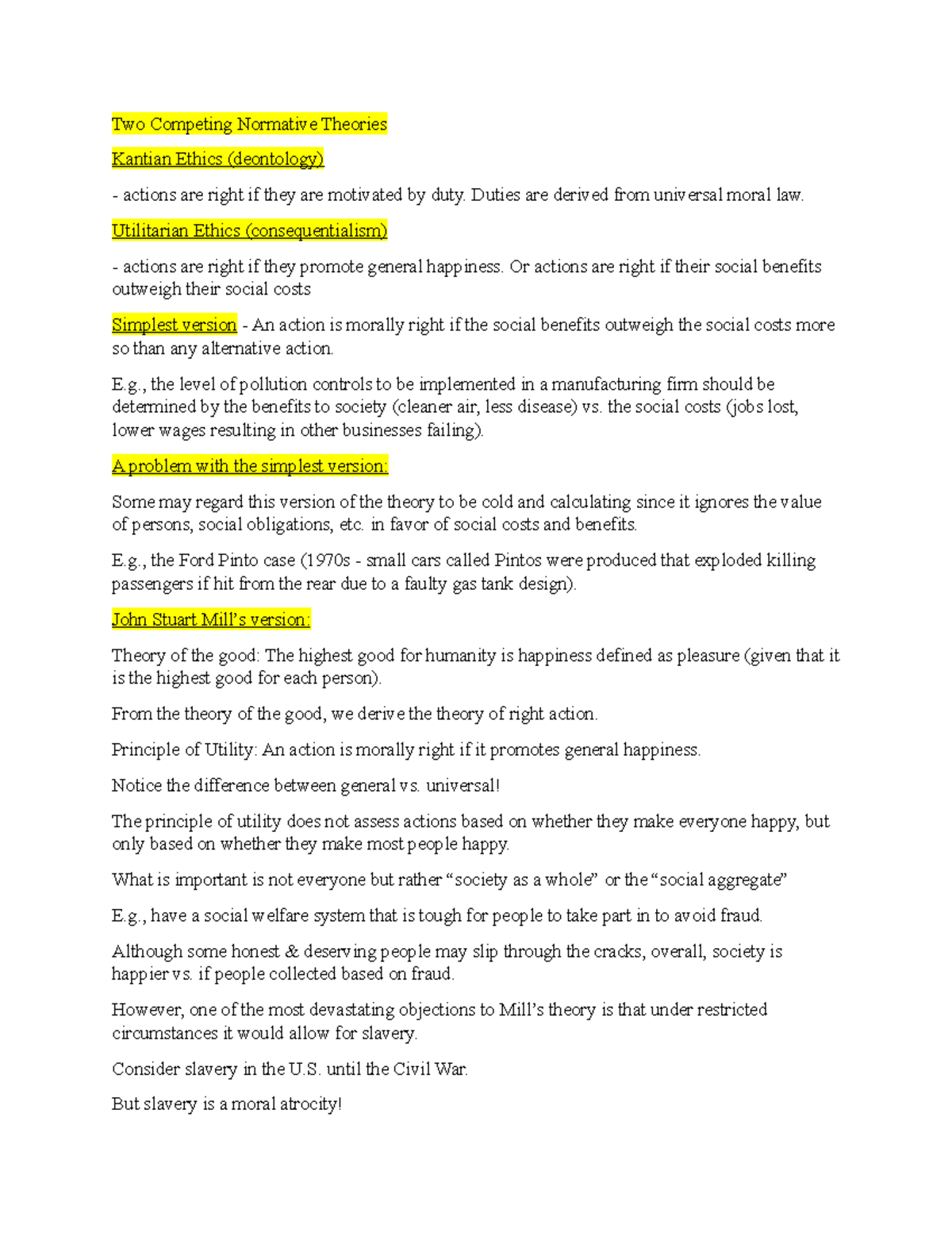 PHILosophy lesson number one - Two Competing Normative Theories Kantian ...