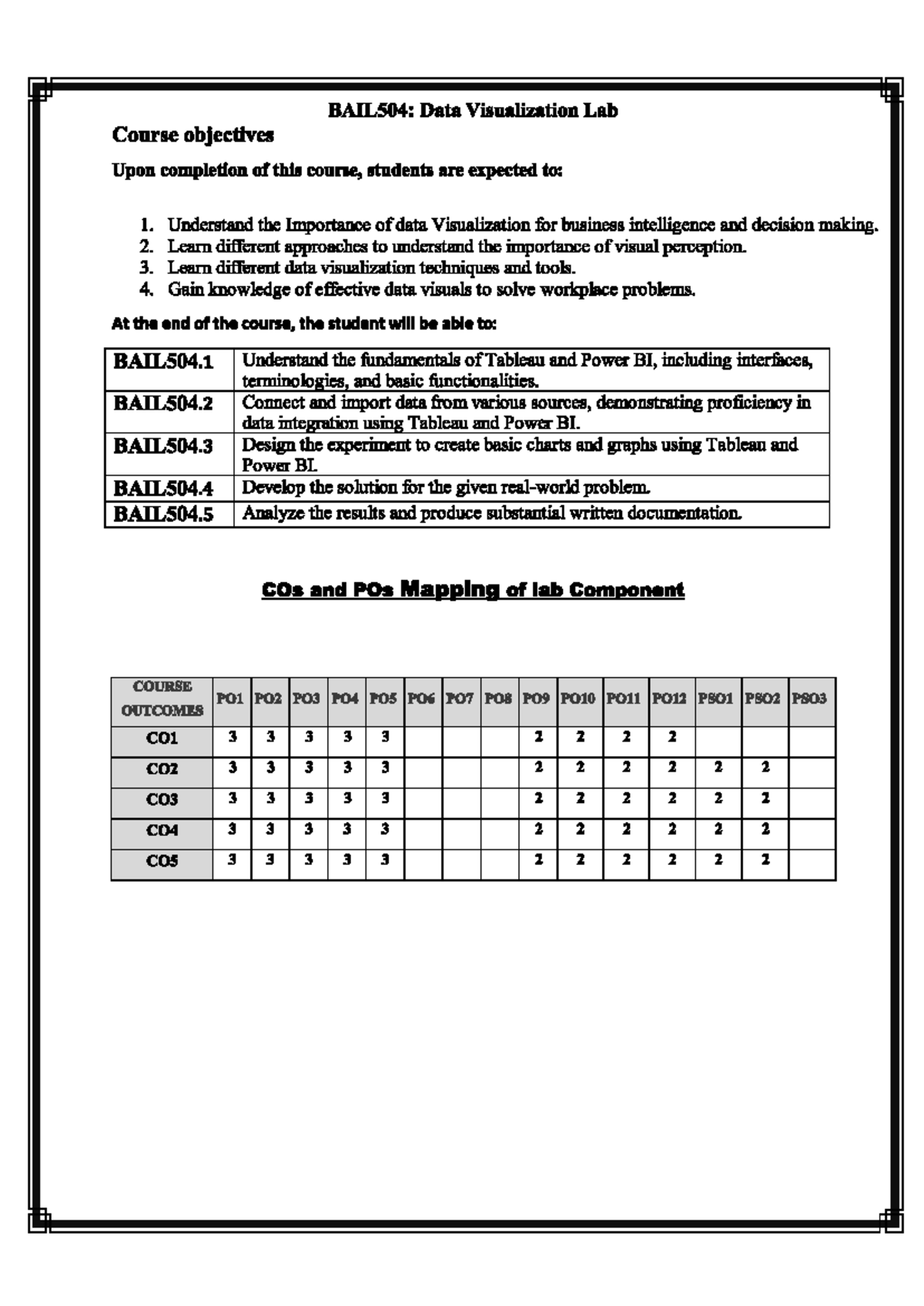 Data visualization - lab manual - BAIL504: Data Visualization Lab Course objectives Upon ...