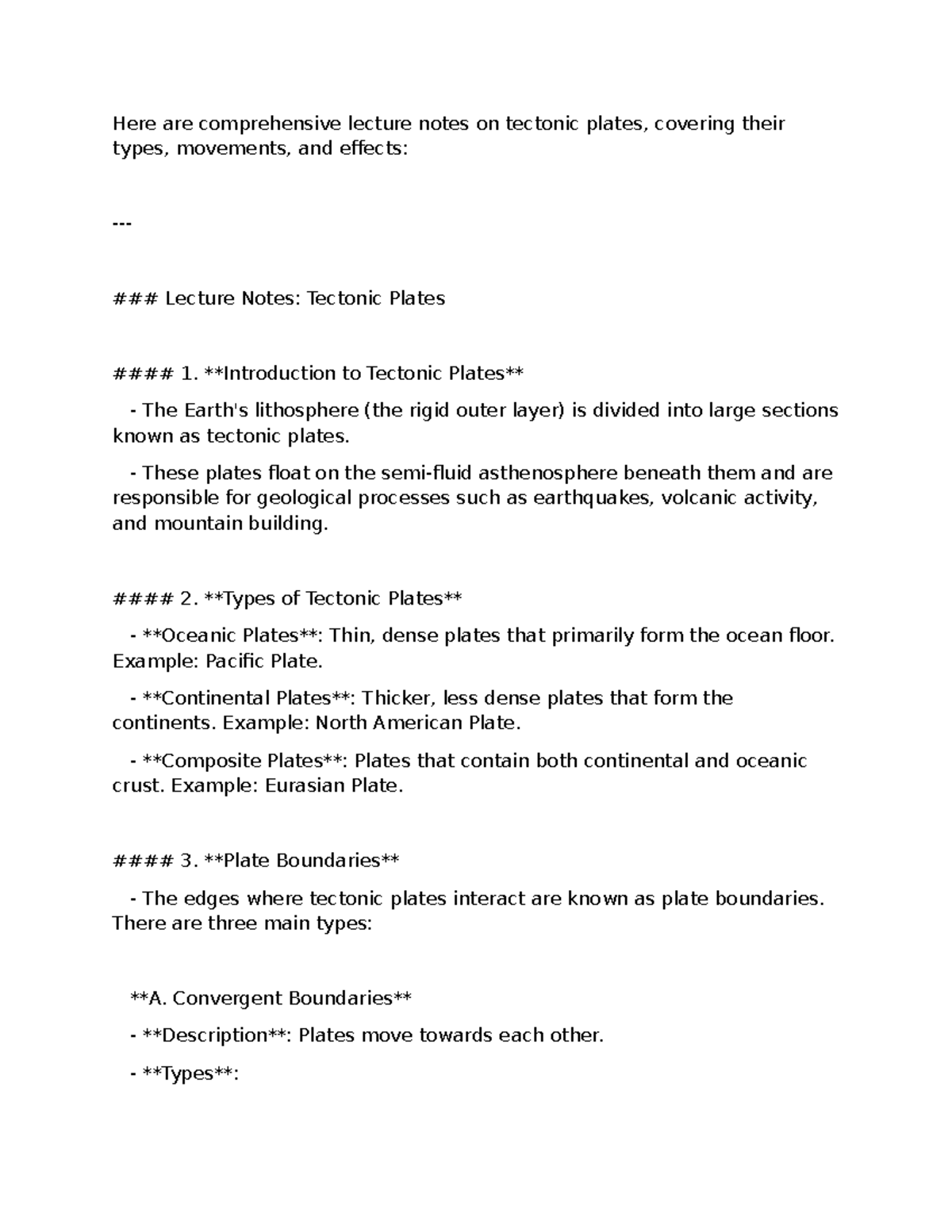 Lecture notes on tectonic plates - Introduction to Tectonic Plates ...