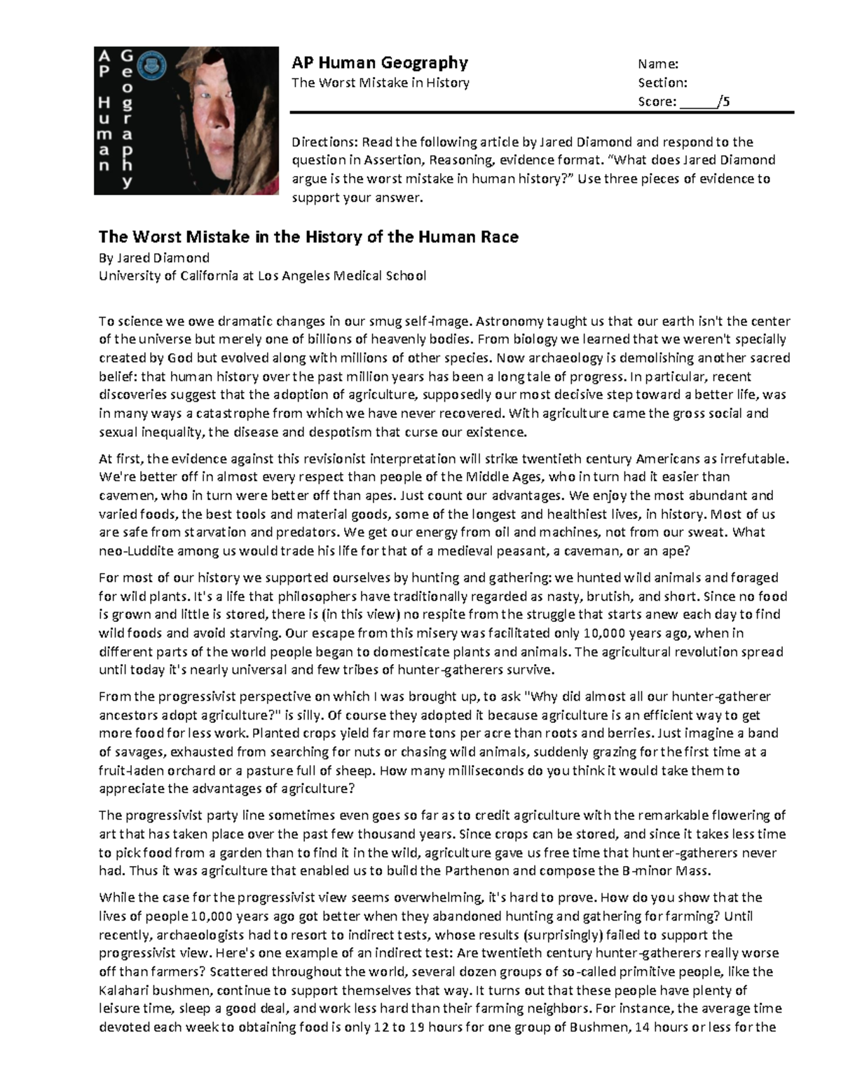 The worst mistake in history - AP Human Geography Name: The Worst ...