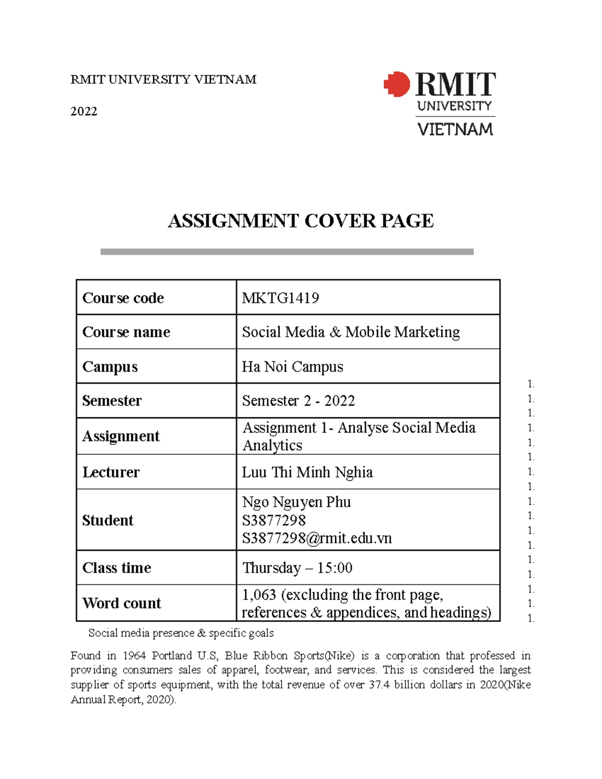 MKTG1419 Ngo-Nguyen-Phu s3877298 asm1 - RMIT UNIVERSITY VIETNAM 2022 ...