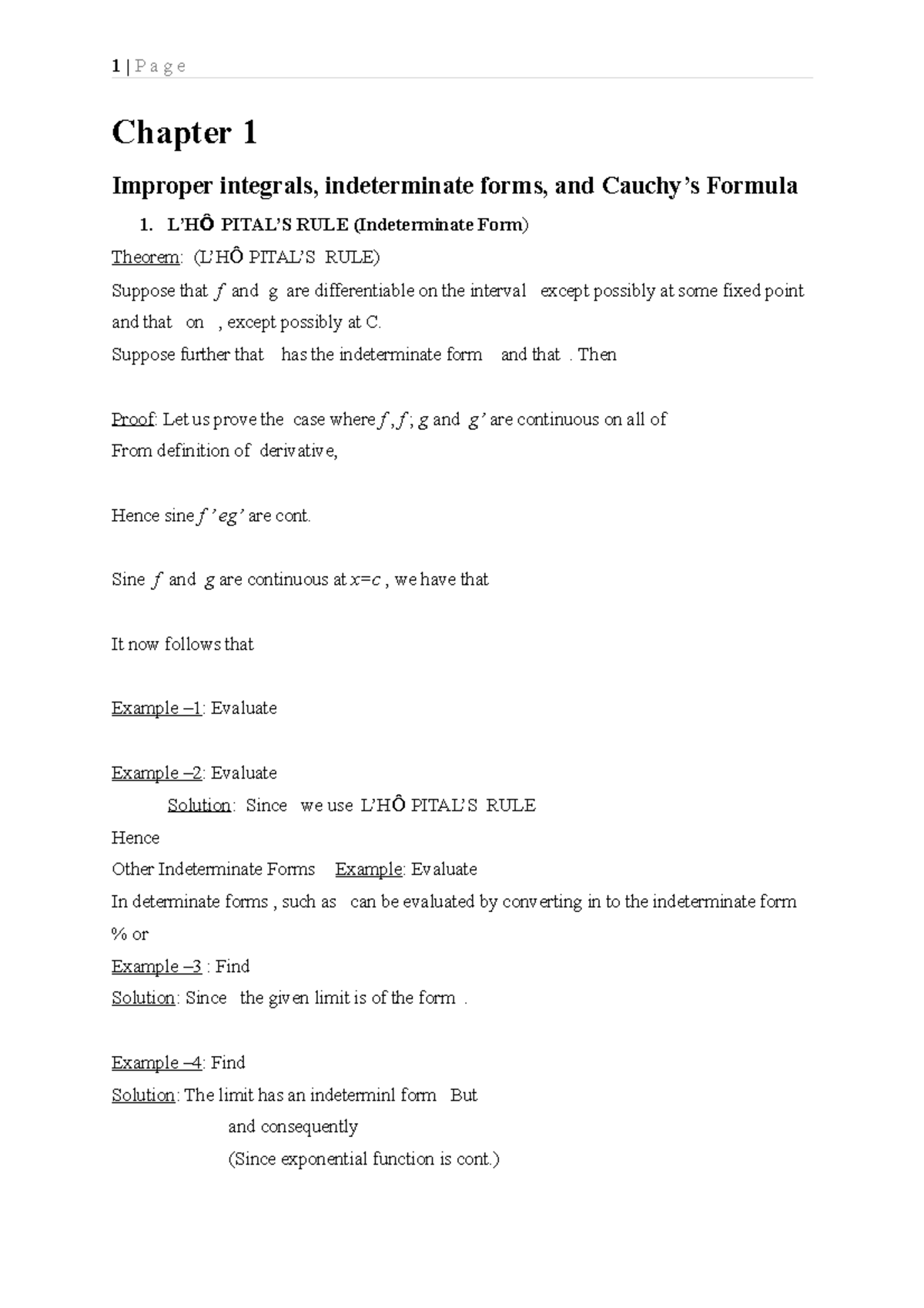 Calculus II for Stat - Chapter 1 Improper integrals, indeterminate forms, and Cauchy’s Formula L ...