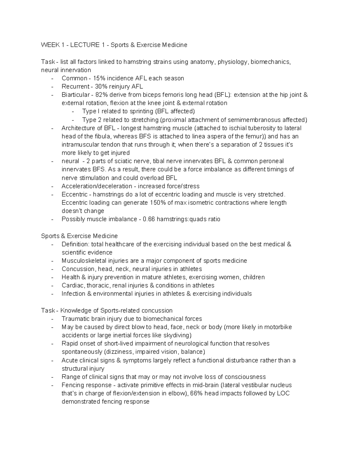 SPMD3052 Lecture Notes - WEEK 1 - LECTURE 1 - Sports & Exercise ...