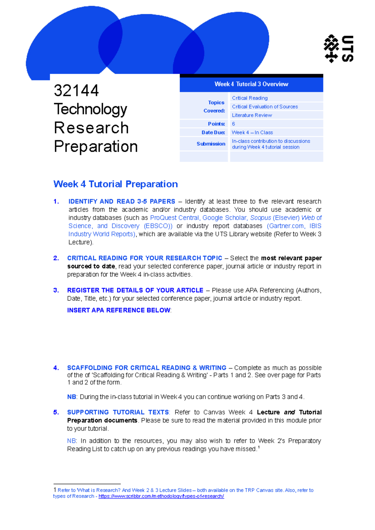 Week04 Tut03 Reviewing the Literature - 32144 Technology Research ...