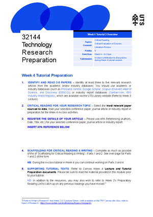 Week05 Tut04 Synthesising The Literature - 32144 Technology Research ...