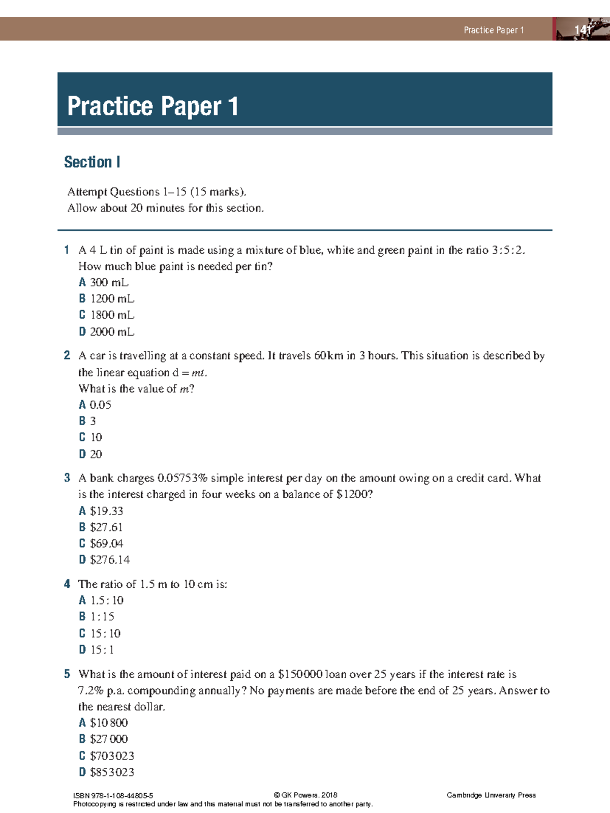 Practice Paper 1 - maths - Practice Paper 1 Section I Attempt Questions ...