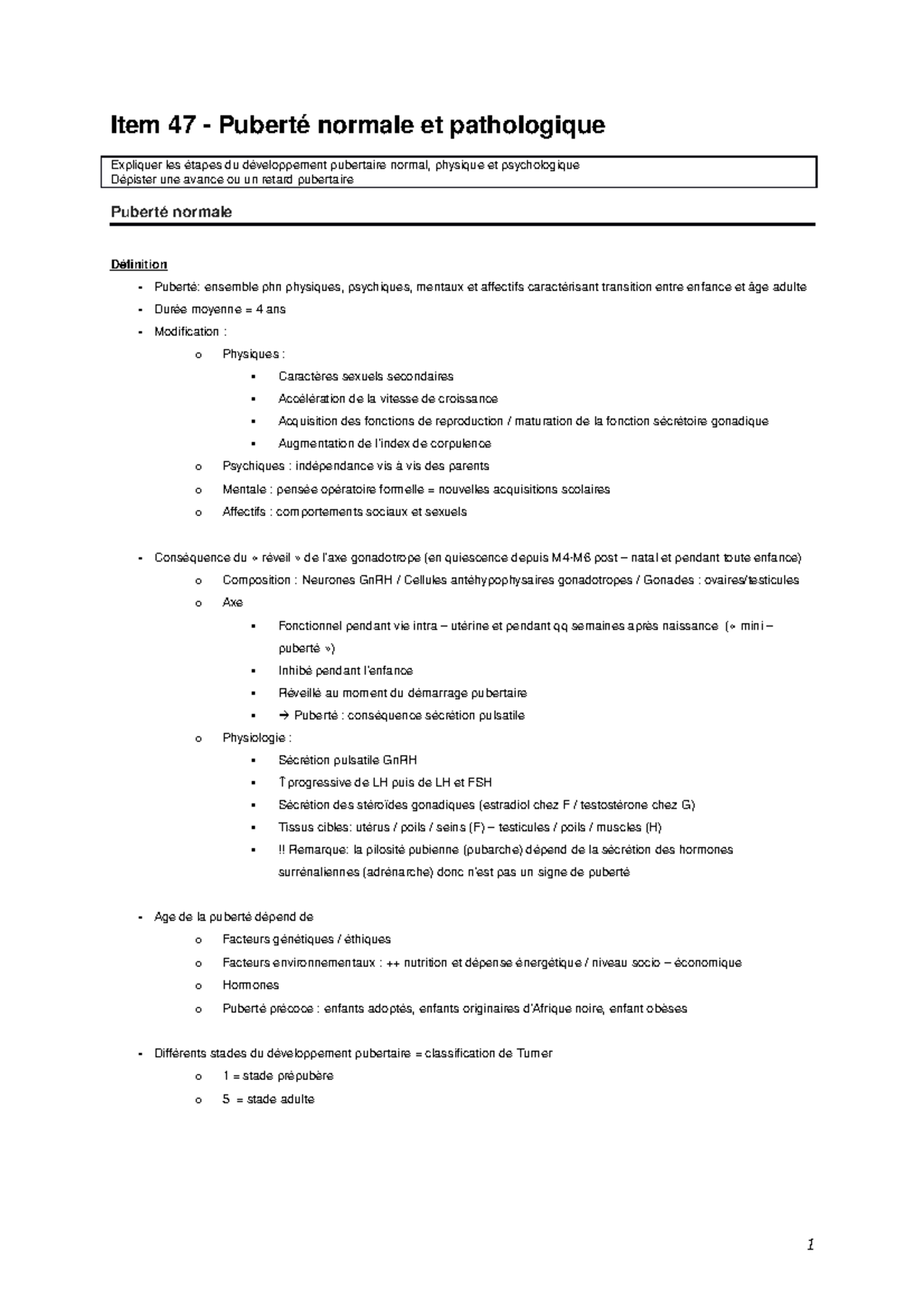 Item 47 - Puberté normale et pathologique - Item 47 normale et ...