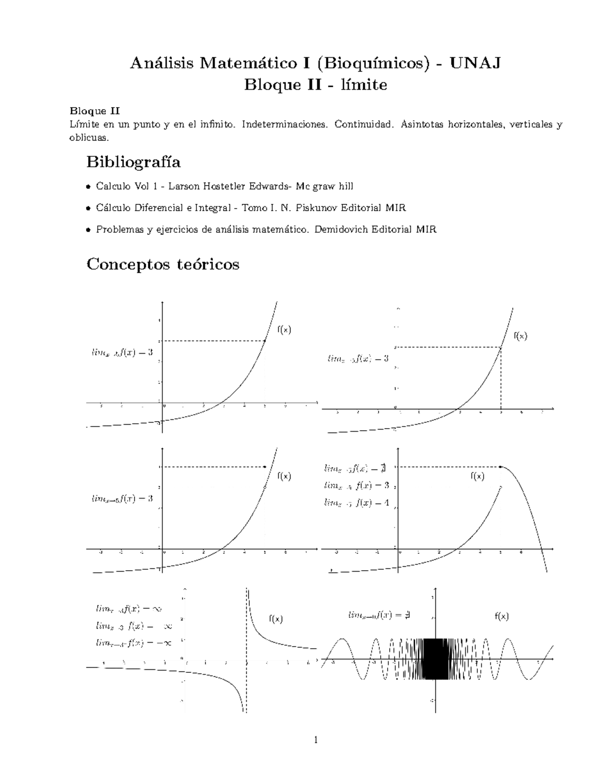 Bloque II - An ́alisis Matem ́atico I (Bioqu ́ımicos) - UNAJ Bloque II - l ́ımite Bloque II L ...