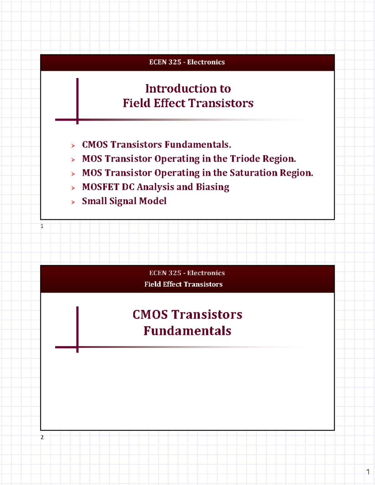 ECEN325 - OM F23 - Week 10 - CMOS Transistors Fundamentals. MOS ...