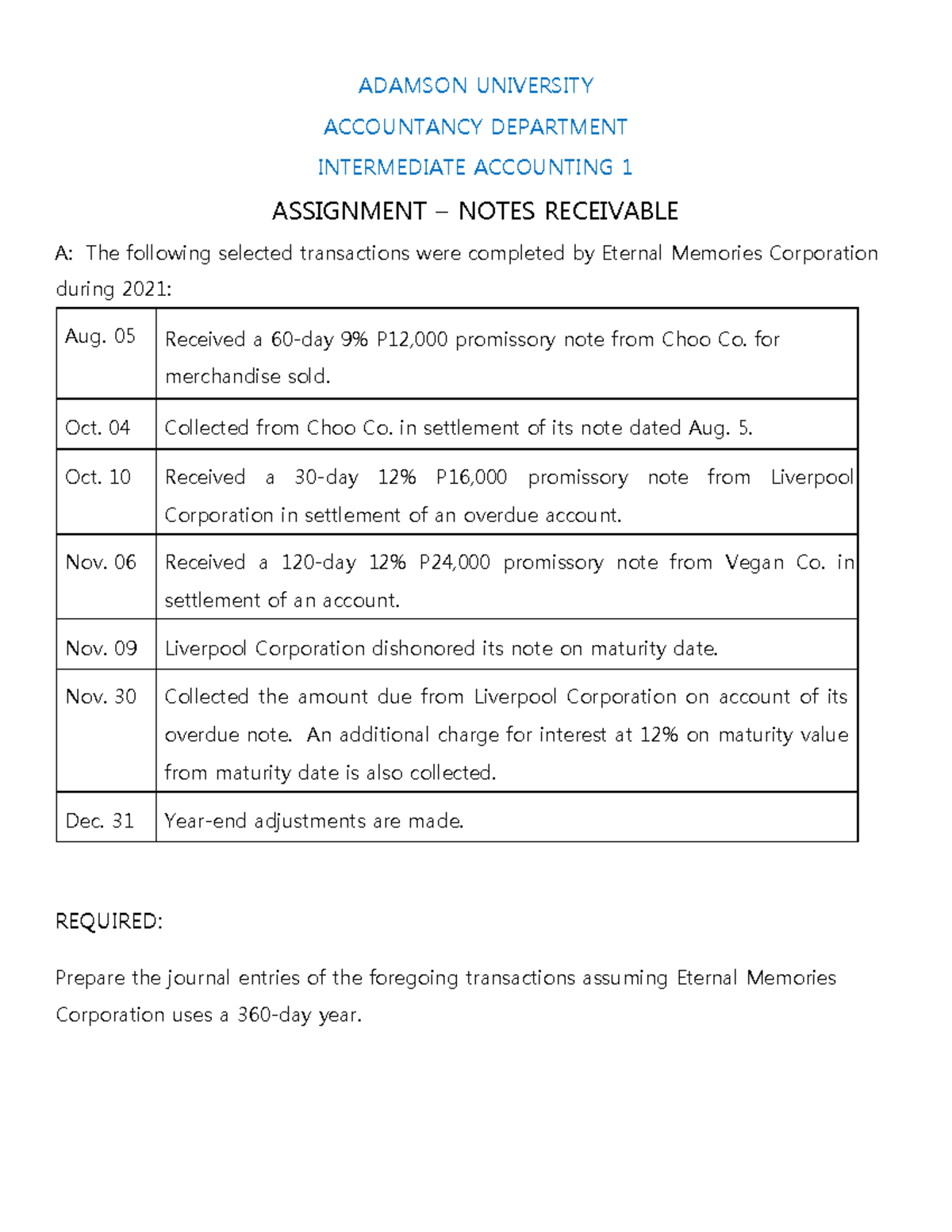 (02C) Notes Rec Assignment - ACCOUNTANCY DEPARTMENT INTERMEDIATE ...