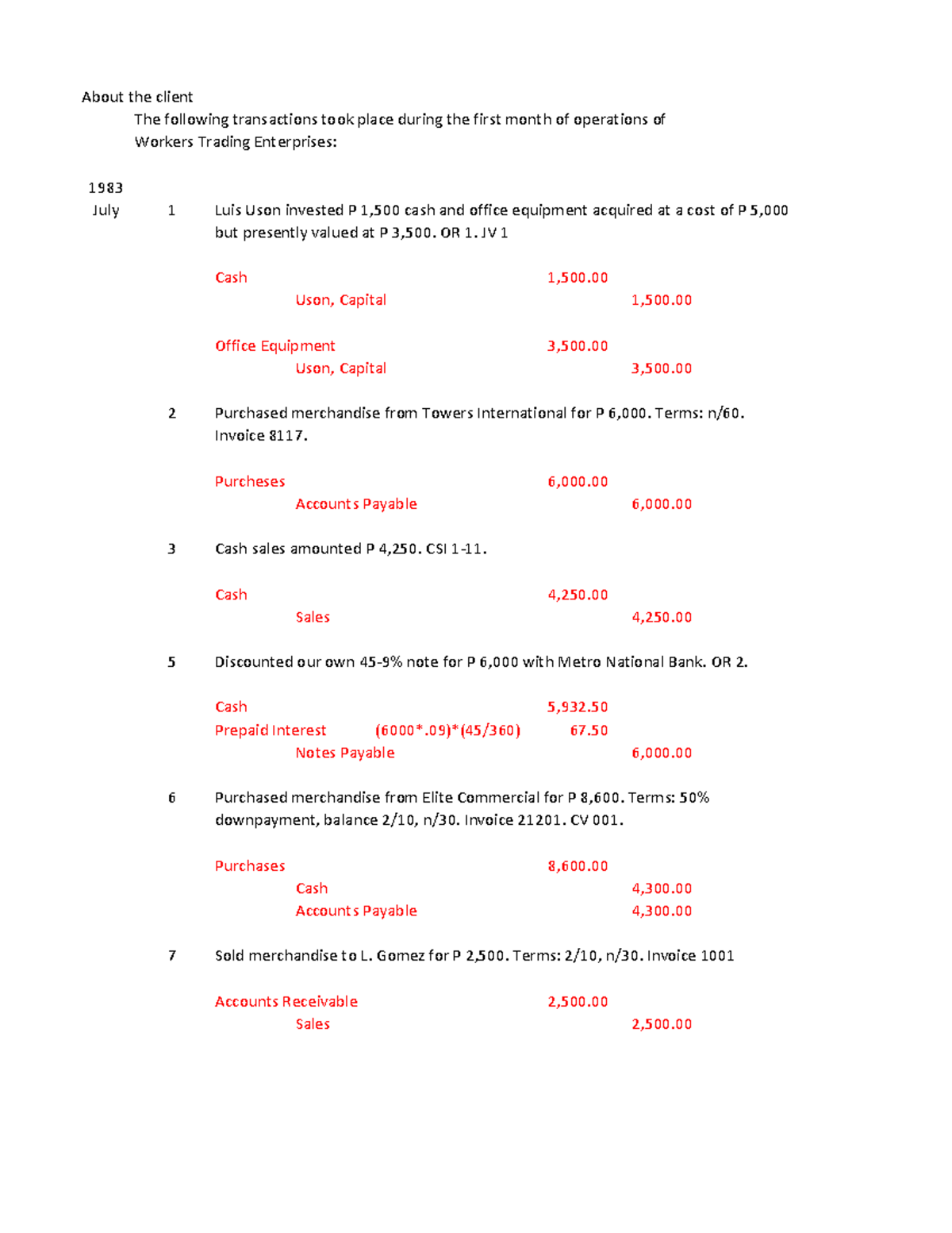 C - Account sample - About the client The following transactions took place during the first ...