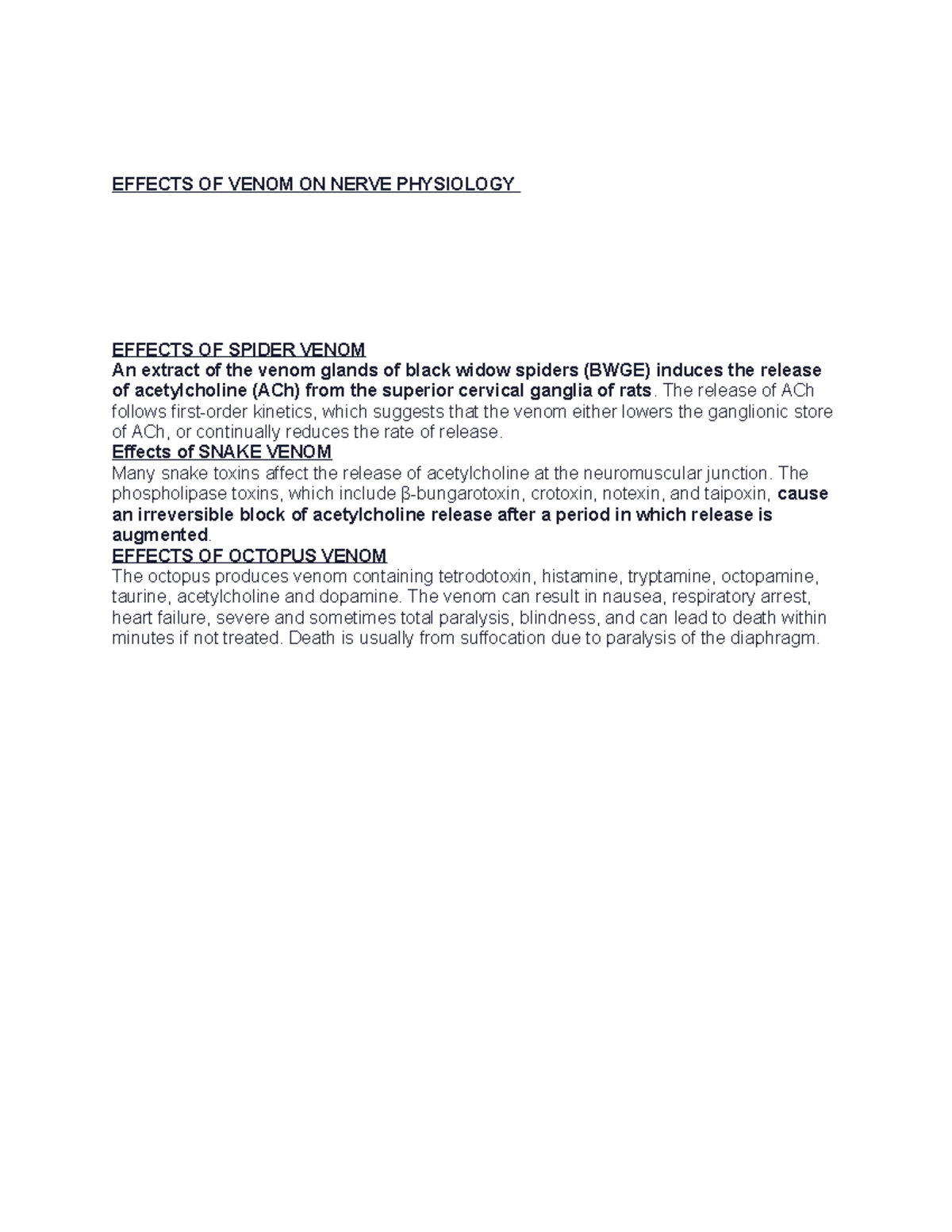 Effects OF Venom ON Nerve Physiology - EFFECTS OF VENOM ON NERVE ...