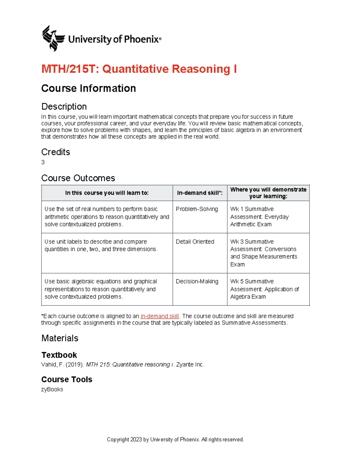 Mth215t v3 syllabus-1 - MTH/215T: Quantitative Reasoning I Course Information Description In ...