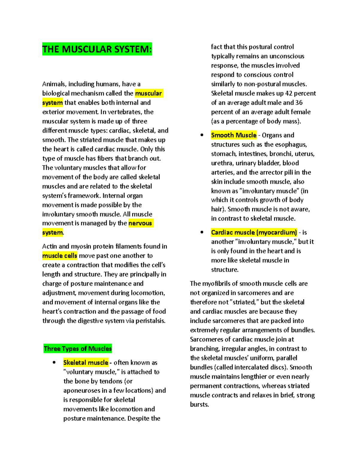 Notes on the Muscular System of Animals - THE MUSCULAR SYSTEM: Animals ...