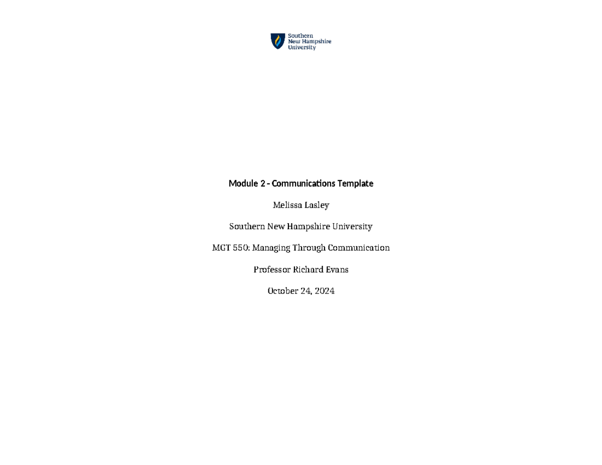 Mgt550 Module 2 communications template - Module 2 - Communications ...