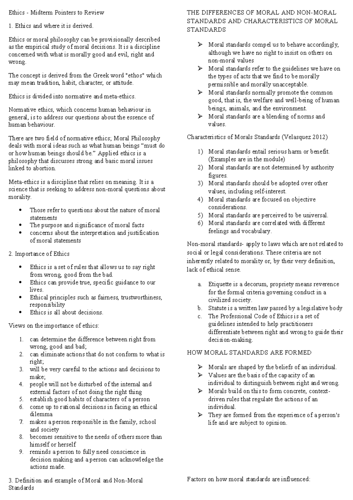 Ethics- Reviewer - Ethics - Midterm Pointers to Review Ethics and where ...