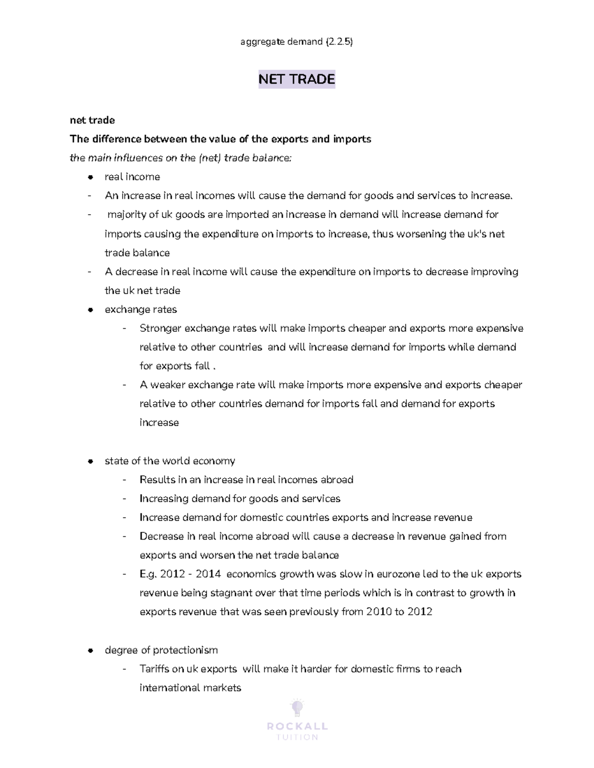 Net trade - Edexcel AS - aggregate demand (2.2) NET TRADE net trade The ...