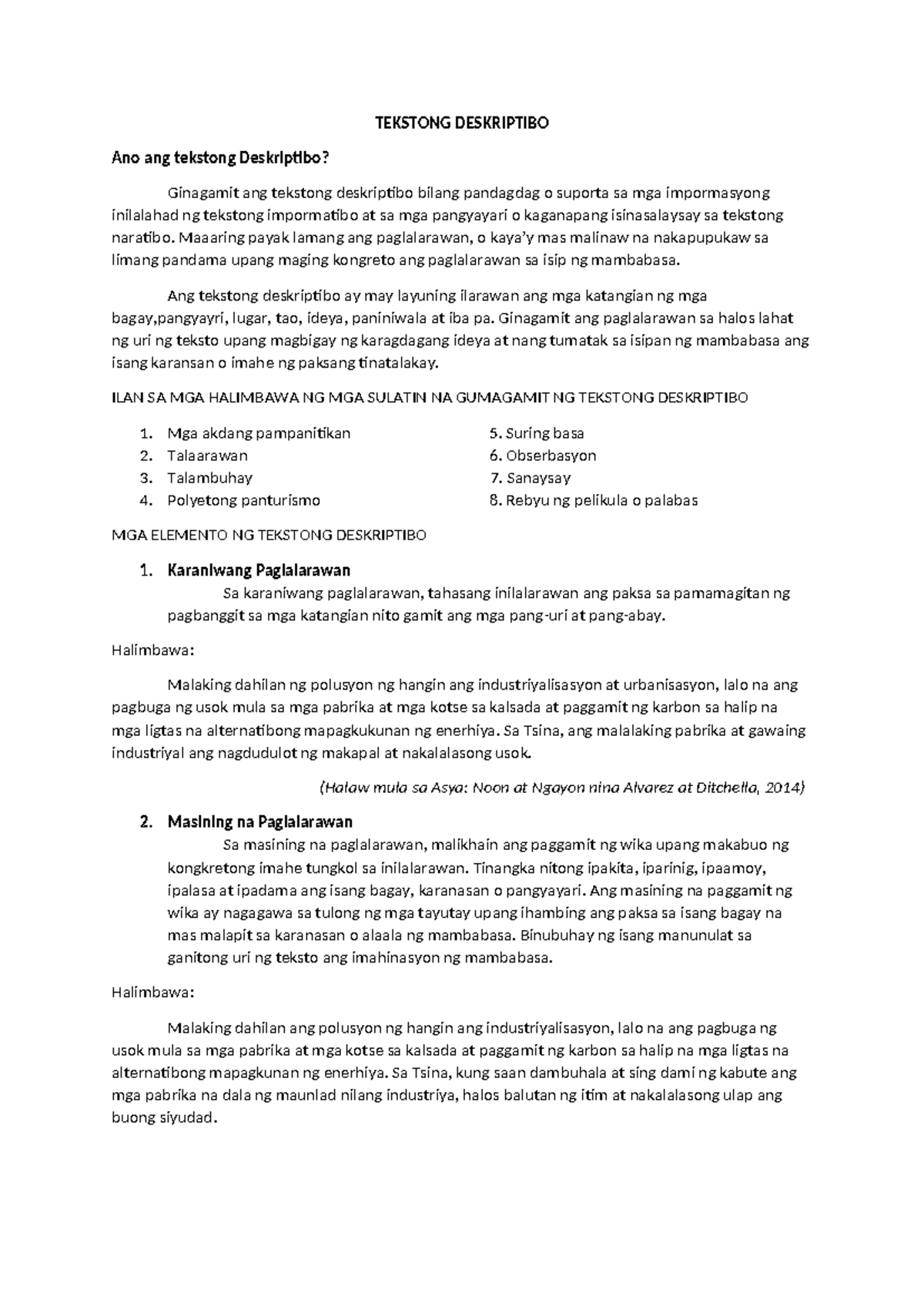 Tekstong- Deskriptibo - TEKSTONG DESKRIPTIBO Ano ang tekstong ...