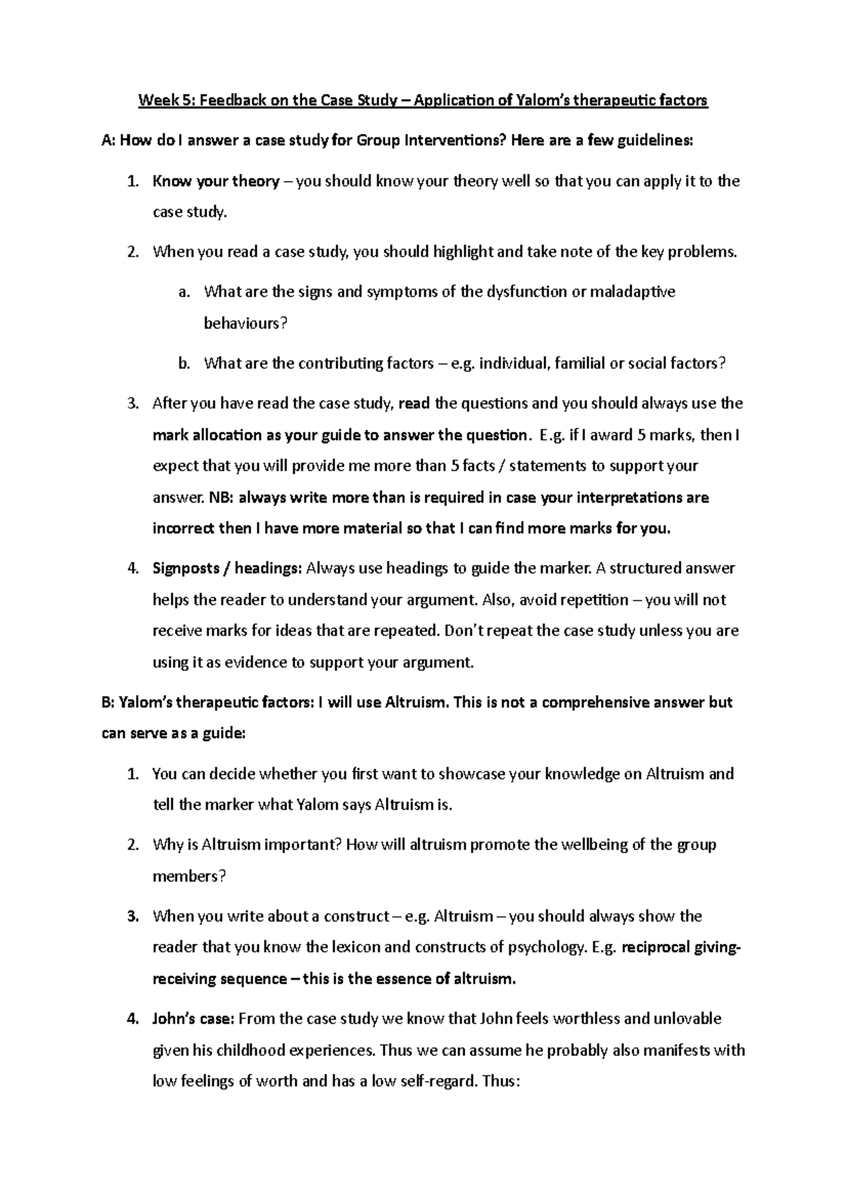 Week 5 Feedback Participation Exercise - Week 5: Feedback on the Case ...